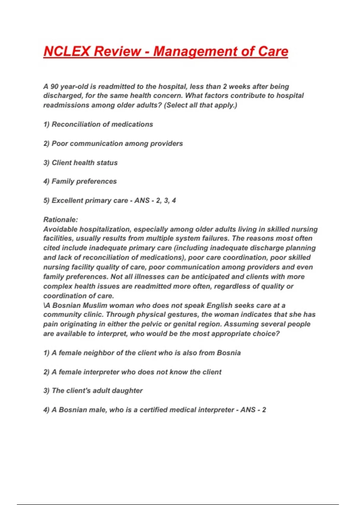 NCLEX Review - Management of Care Exam 2025/2026 Questions With ...