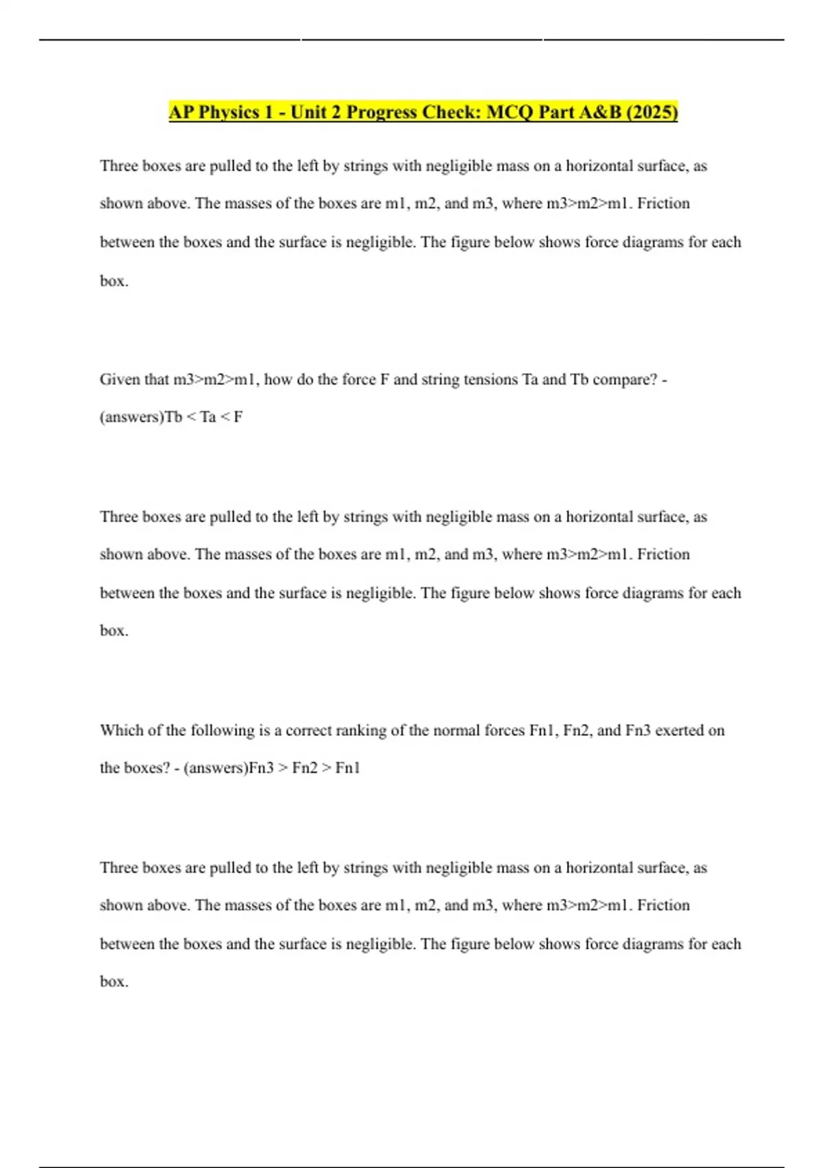 AP Physics 1 - Unit 2 Progress Check: MCQ Part A&B (2025) - AP Physics ...