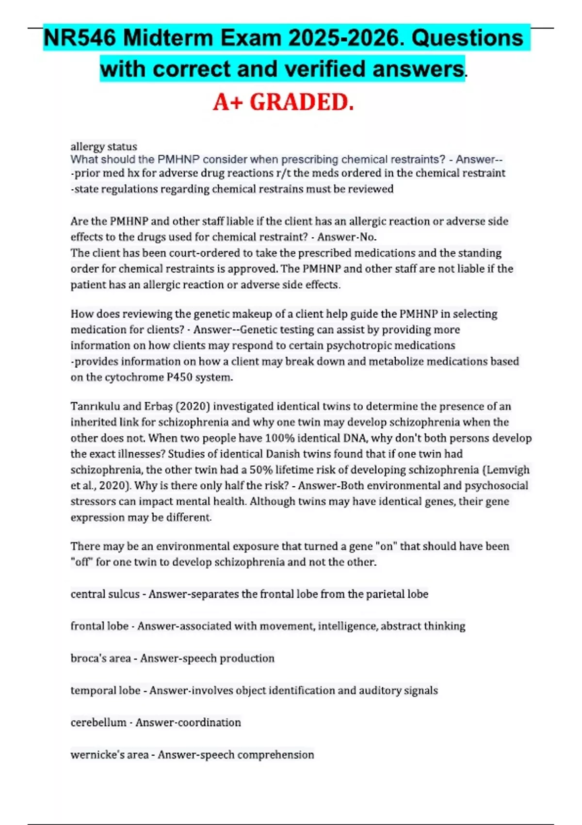 NR546 Midterm Exam . Questions with correct and verified answers - NR546 - Stuvia US