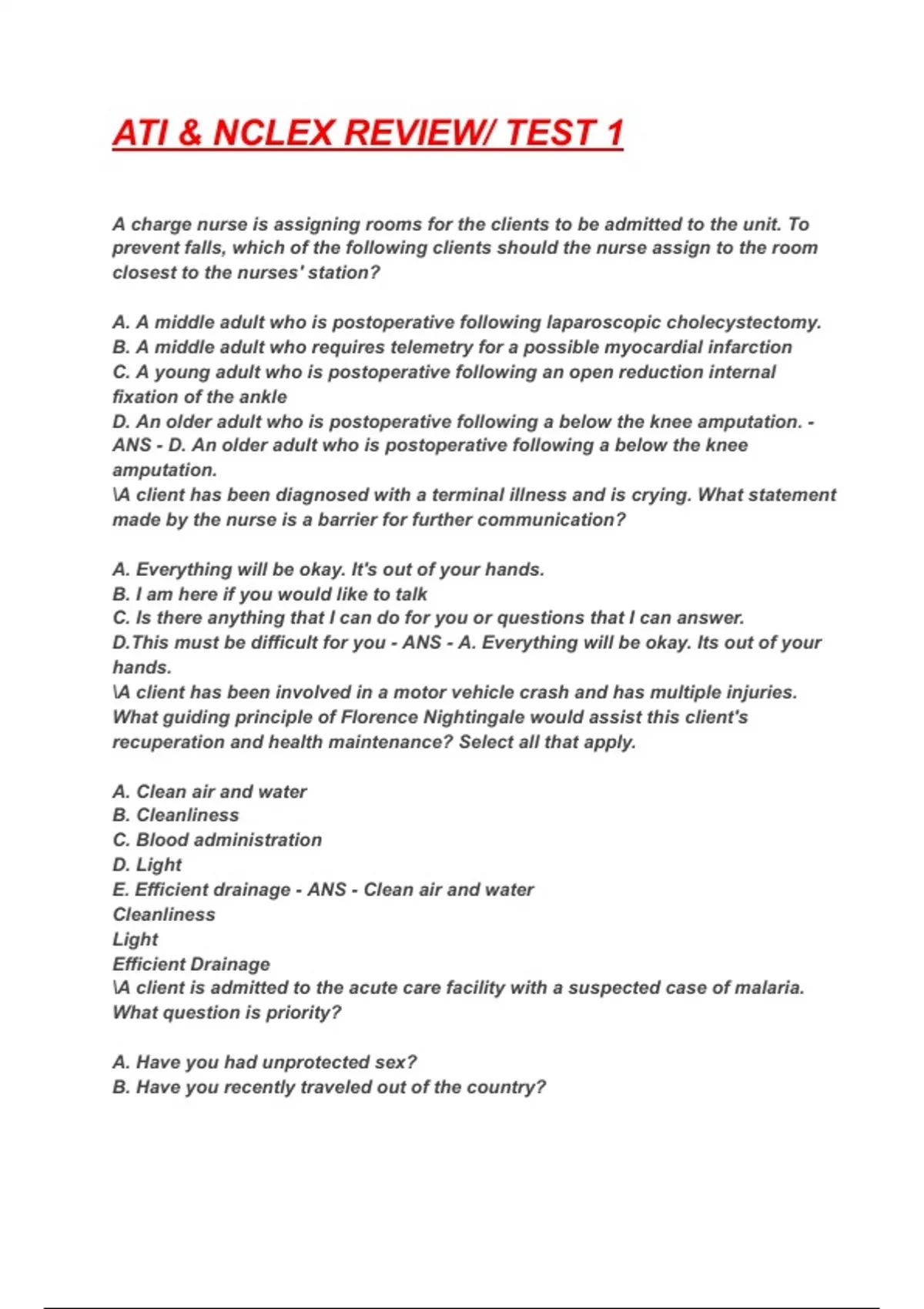 ATI & NCLEX REVIEW/ TEST 1 EXAM 2025/2026 QUESTIONS WITH COMPLETED ...
