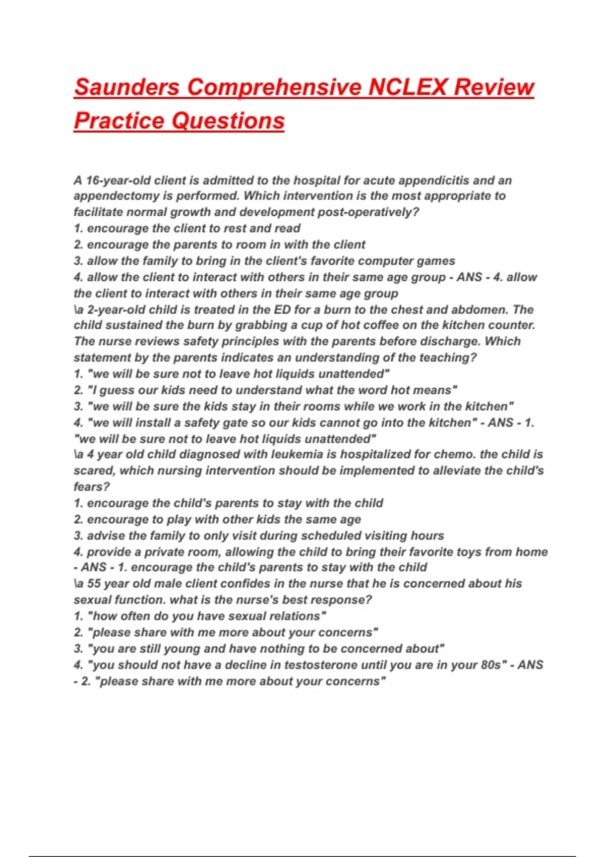 Saunders Comprehensive NCLEX Review Practice Exam 2025/2026 Questions ...