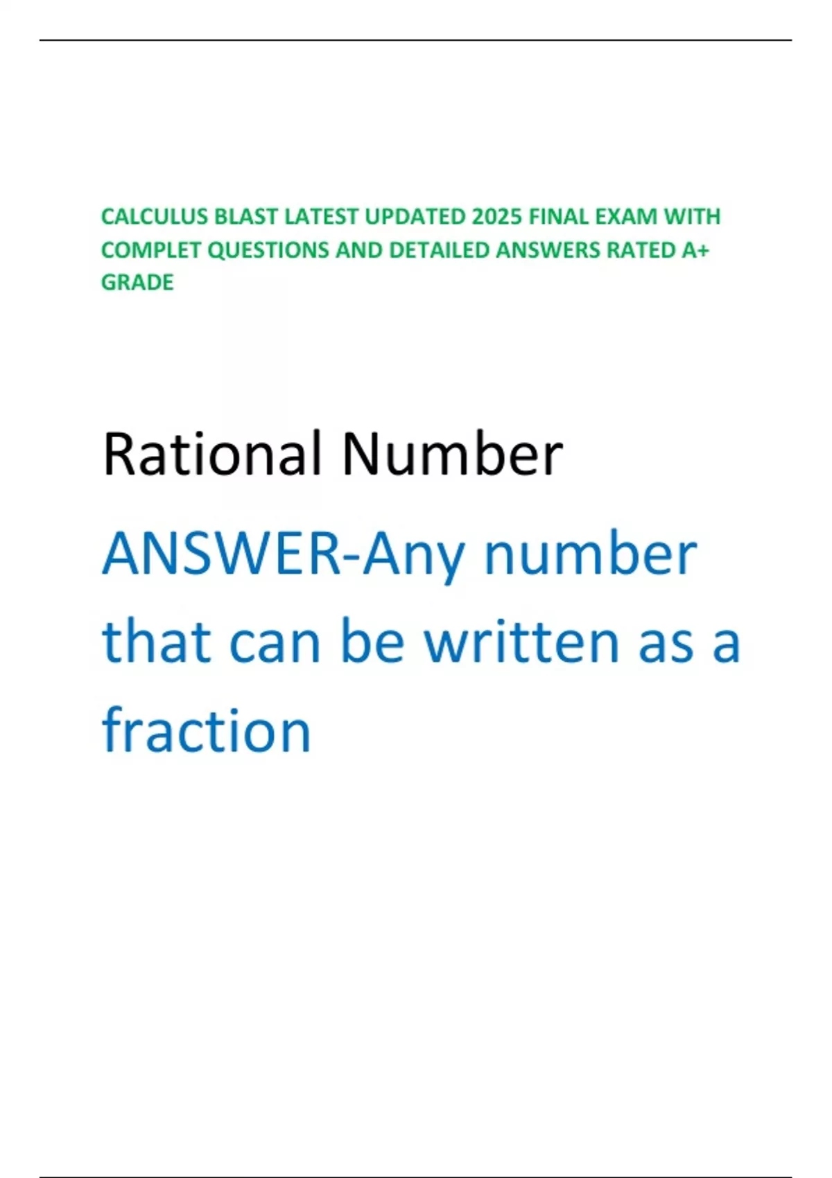 CALCULUS BLAST LATEST UPDATED 2025 FINAL EXAM WITH COMPLET QUESTIONS ...