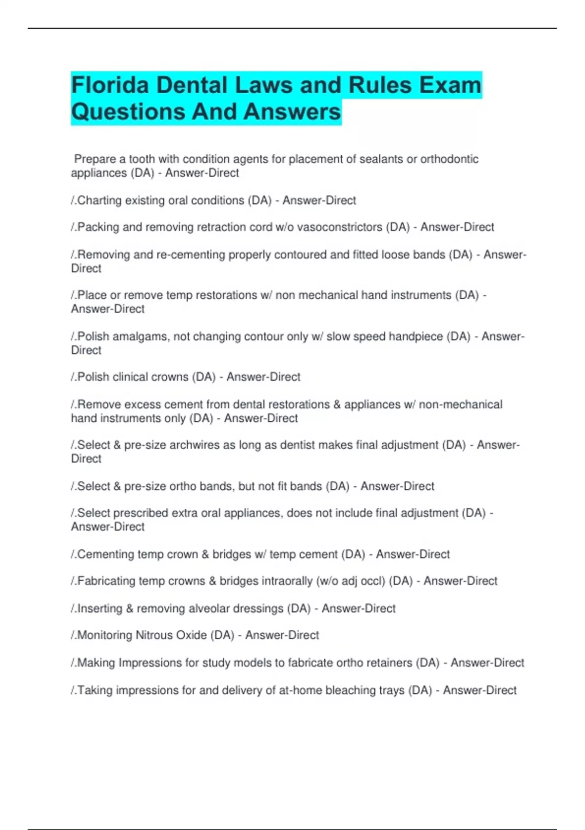 Florida Dental Laws and Rules Exam Questions And Answers - Florida ...