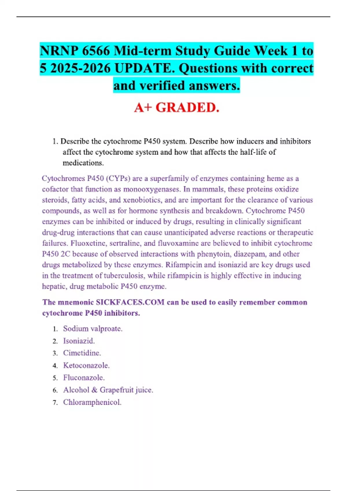 NRNP 6566 Mid-term Study Guide Week 1 to UPDATE. Questions with correct and verified answers. A+ ...