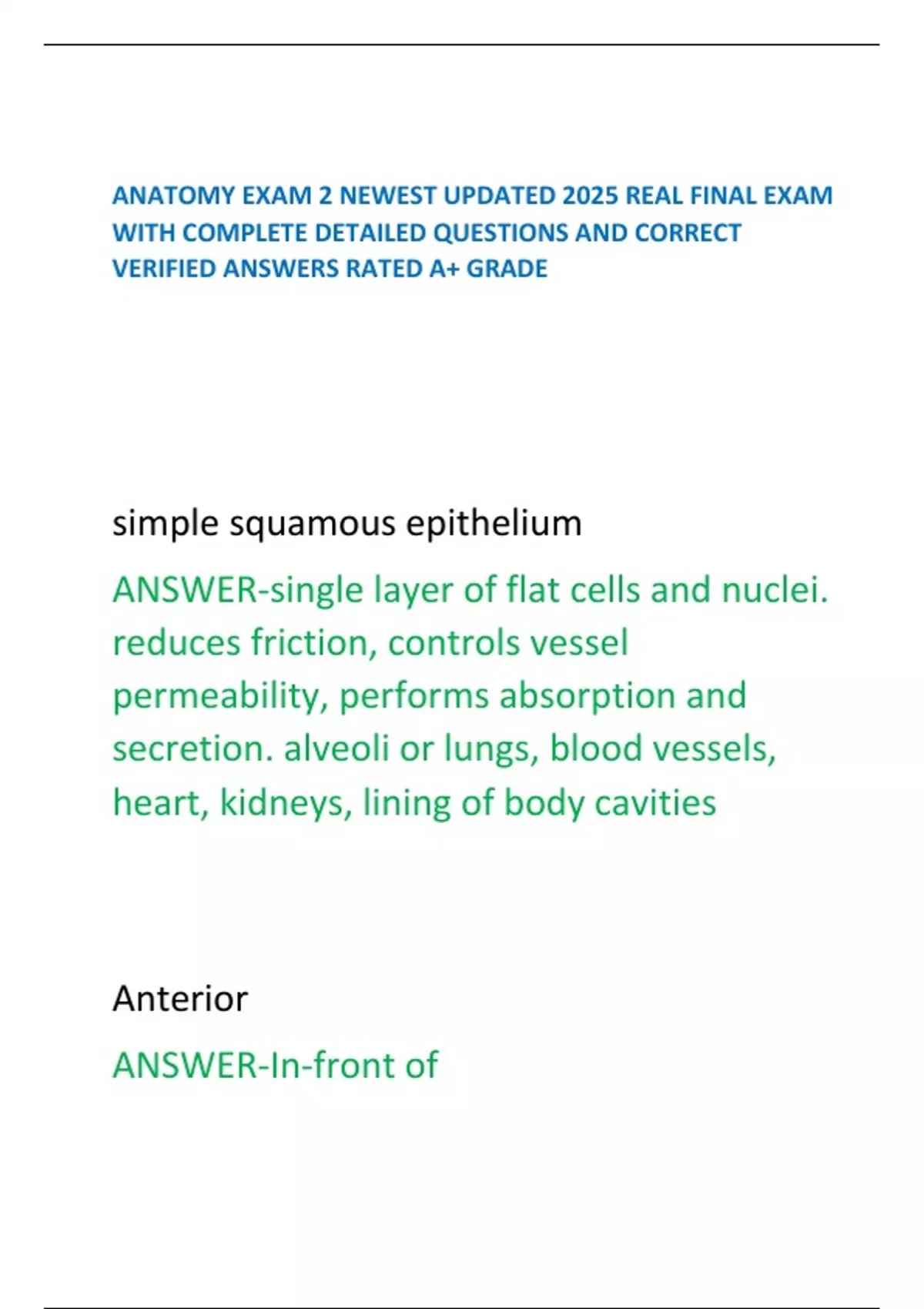 ANATOMY EXAM 2 NEWEST UPDATED 2025 REAL FINAL EXAM WITH COMPLETE ...