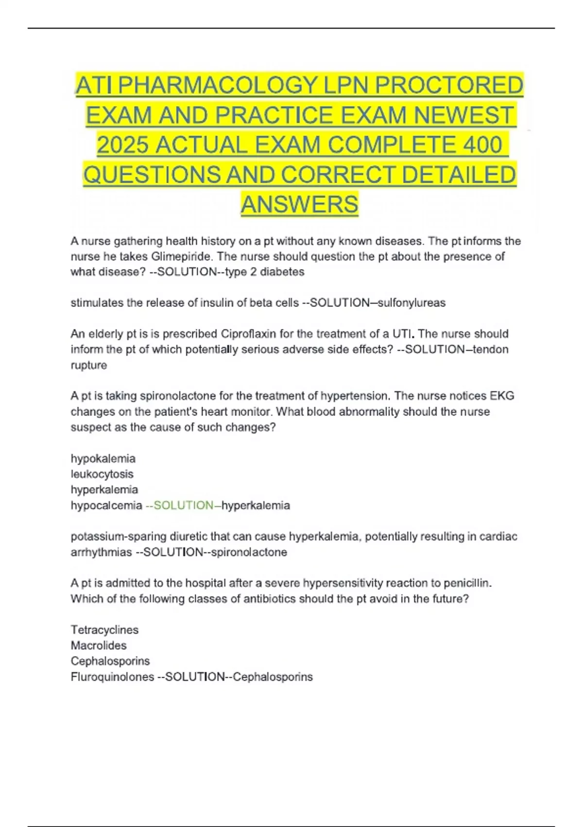 ATI PHARMACOLOGY LPN PROCTORED EXAM AND PRACTICE EXAM NEWEST 2025 ...