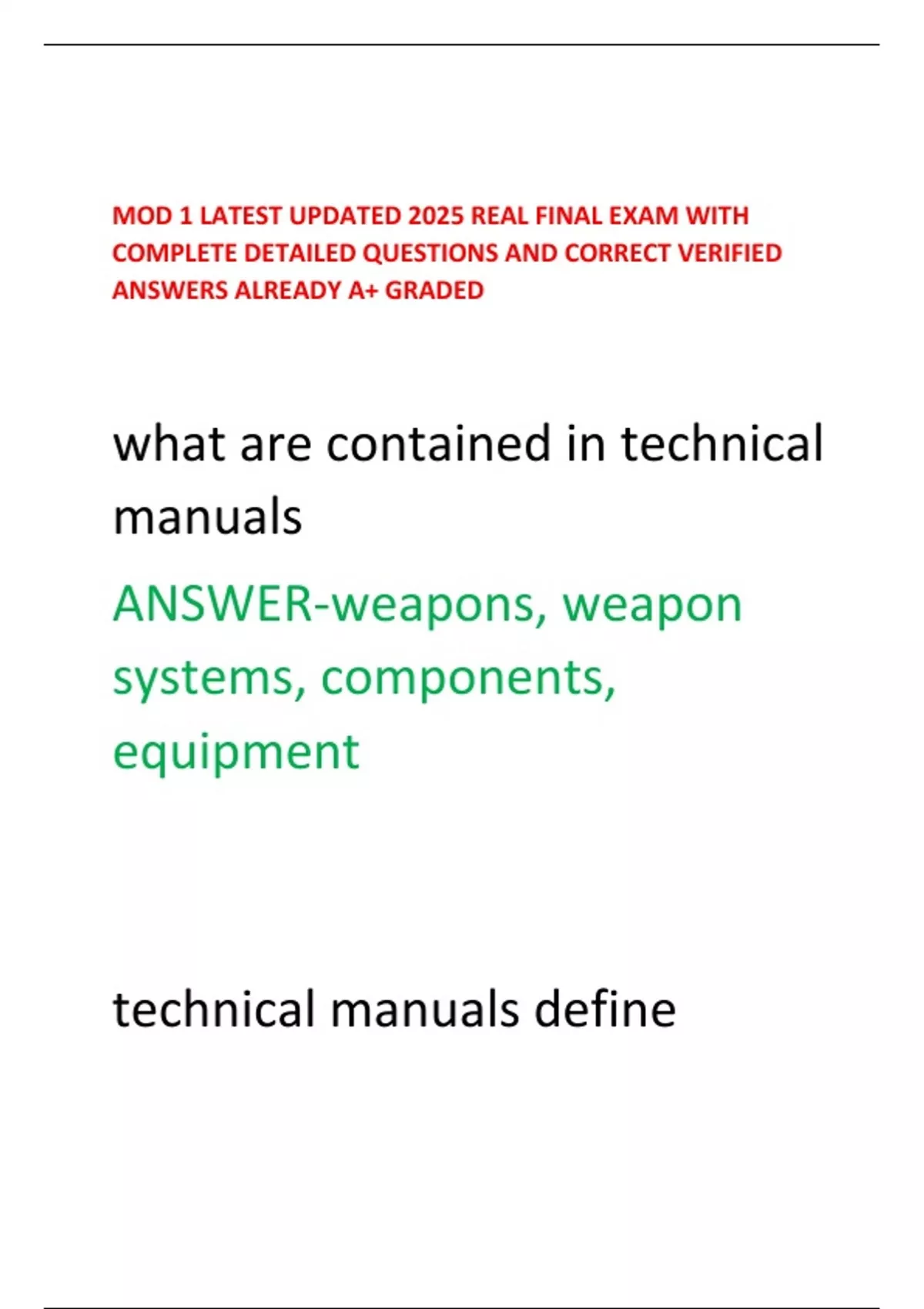 MOD 1 LATEST UPDATED 2025 REAL FINAL EXAM WITH COMPLETE DETAILED ...