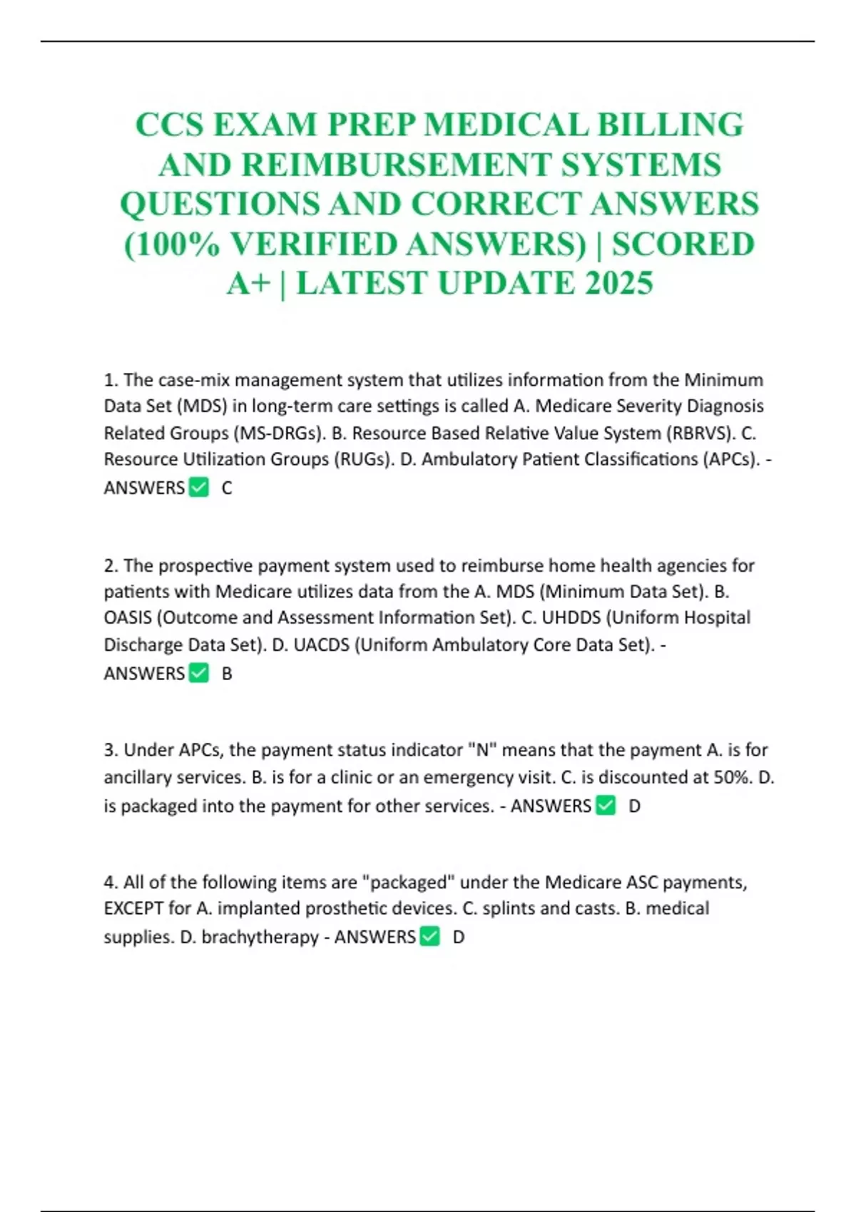 CCS EXAM PREP MEDICAL BILLING AND REIMBURSEMENT SYSTEMS QUESTIONS AND ...