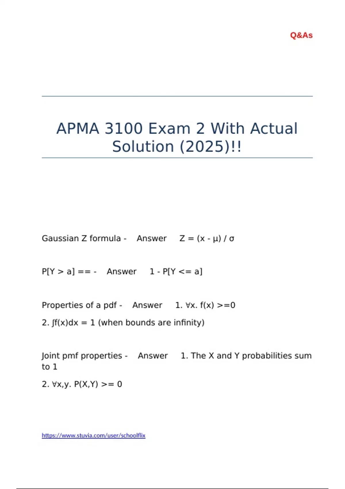 APMA 3100 Exam 2 With Actual Solution (2025)!! - APMA 3100 - Stuvia US