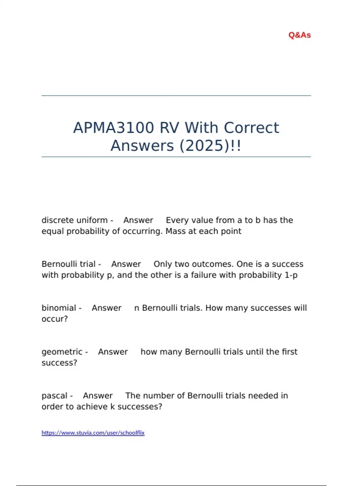 APMA3100 RV With Correct Answers (2025)!! - APMA 3100 - Stuvia US