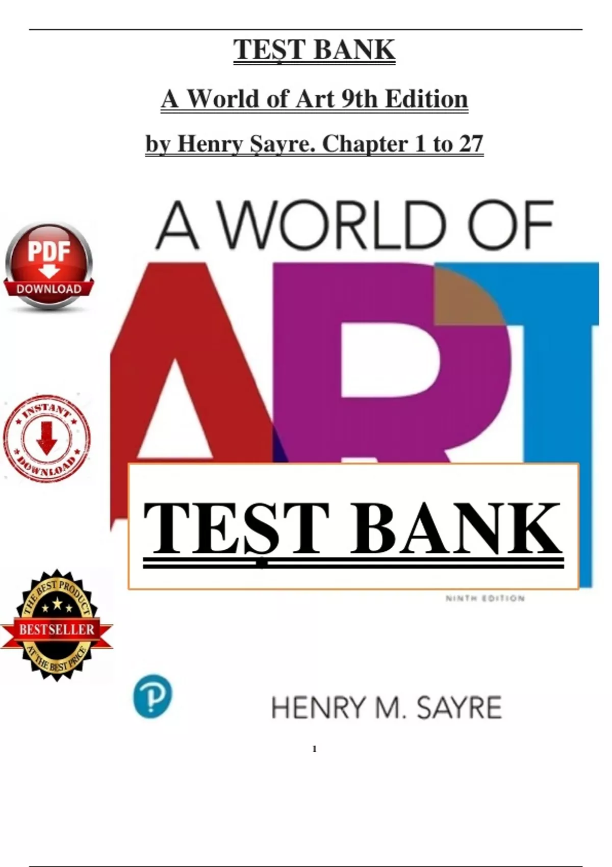 Test Bank - A World of Art 9th Edition by Henry Sayre, All 27 Chapters ...