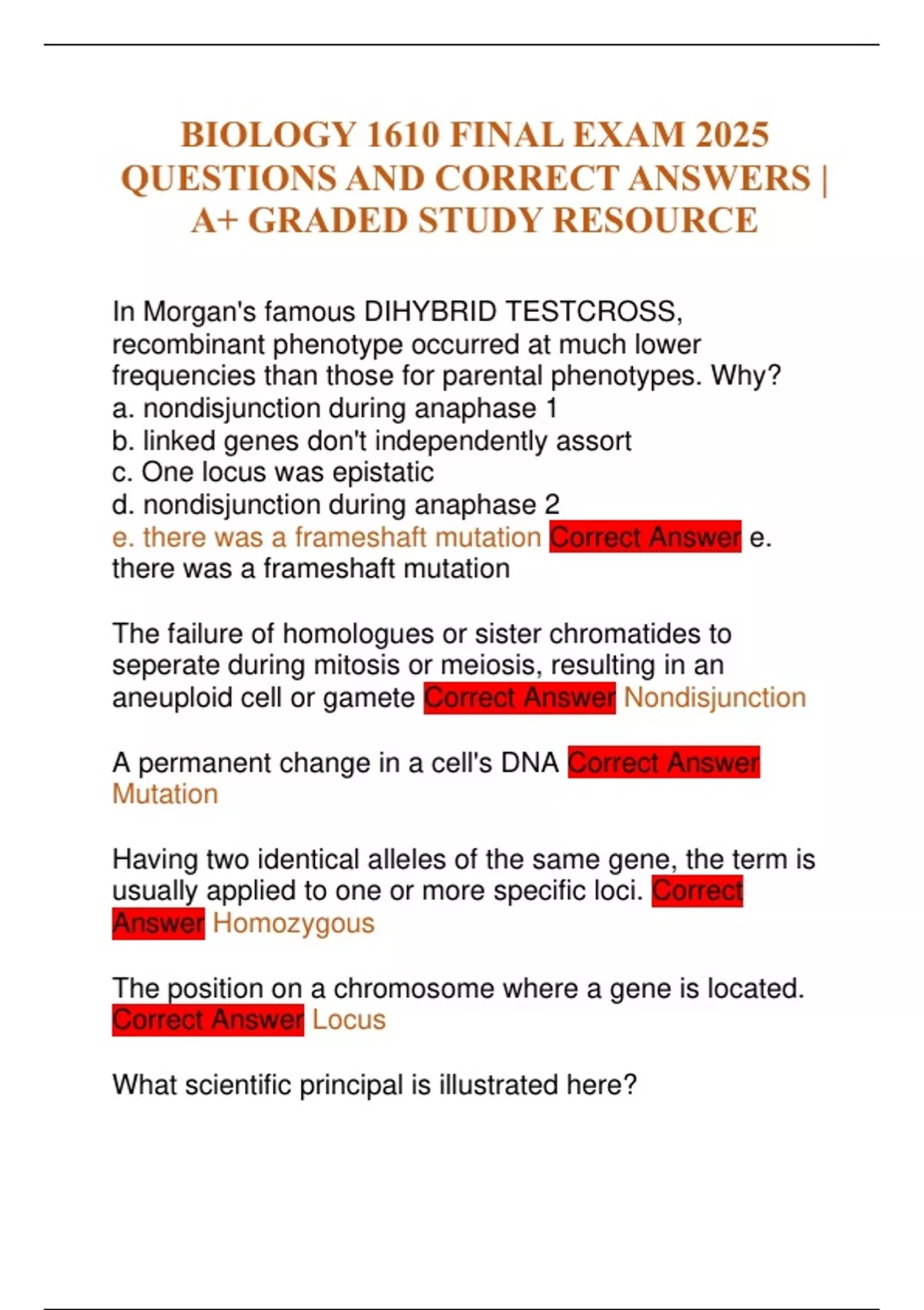 BIOLOGY 1610 FINAL EXAM 2025 QUESTIONS AND CORRECT ANSWERS | A+ GRADED STUDY RESOURCE - BIOLOGY ...