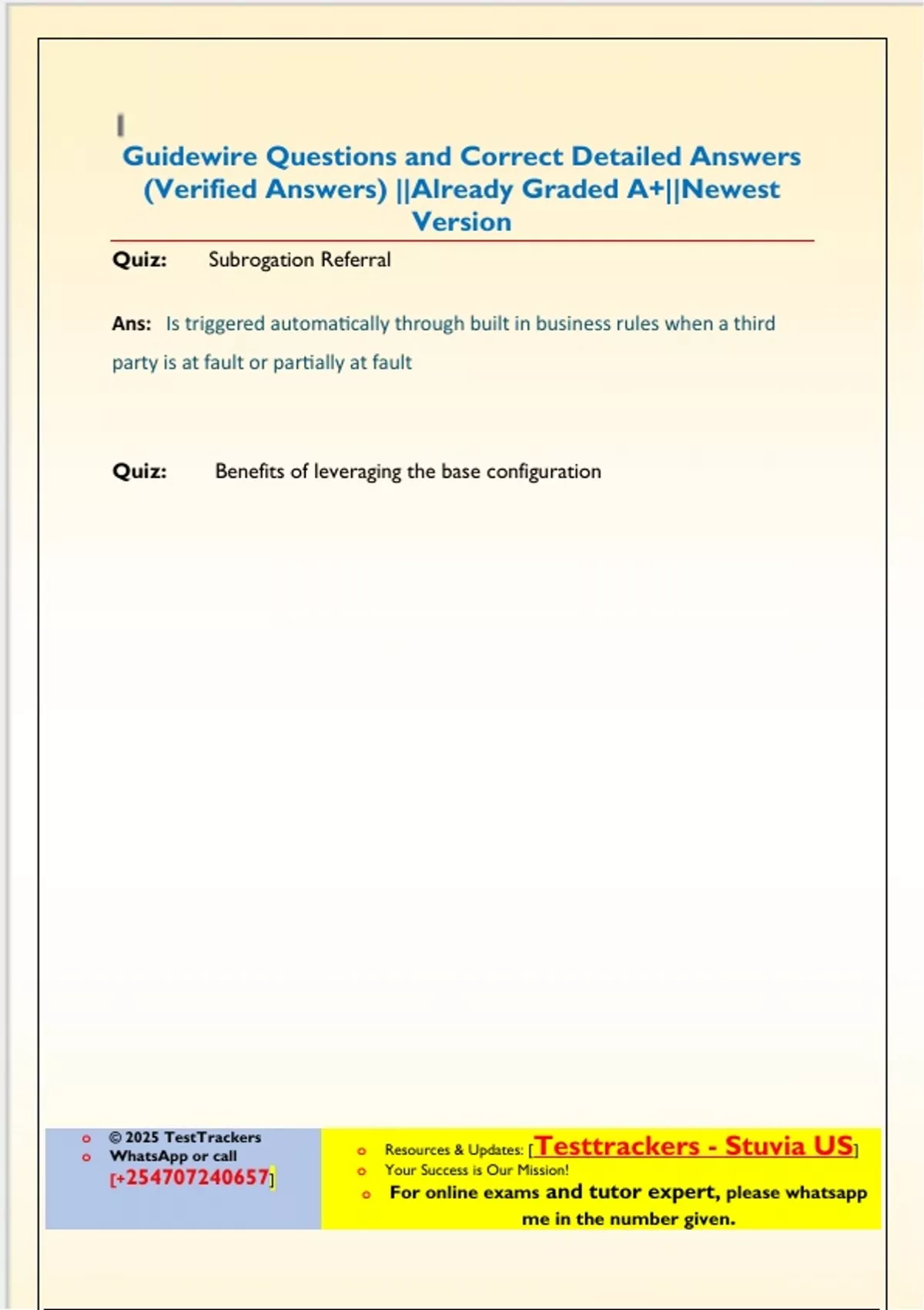 Guidewire Questions and Correct Detailed Answers (Verified Answers) ||Already Graded A+||Newest ...