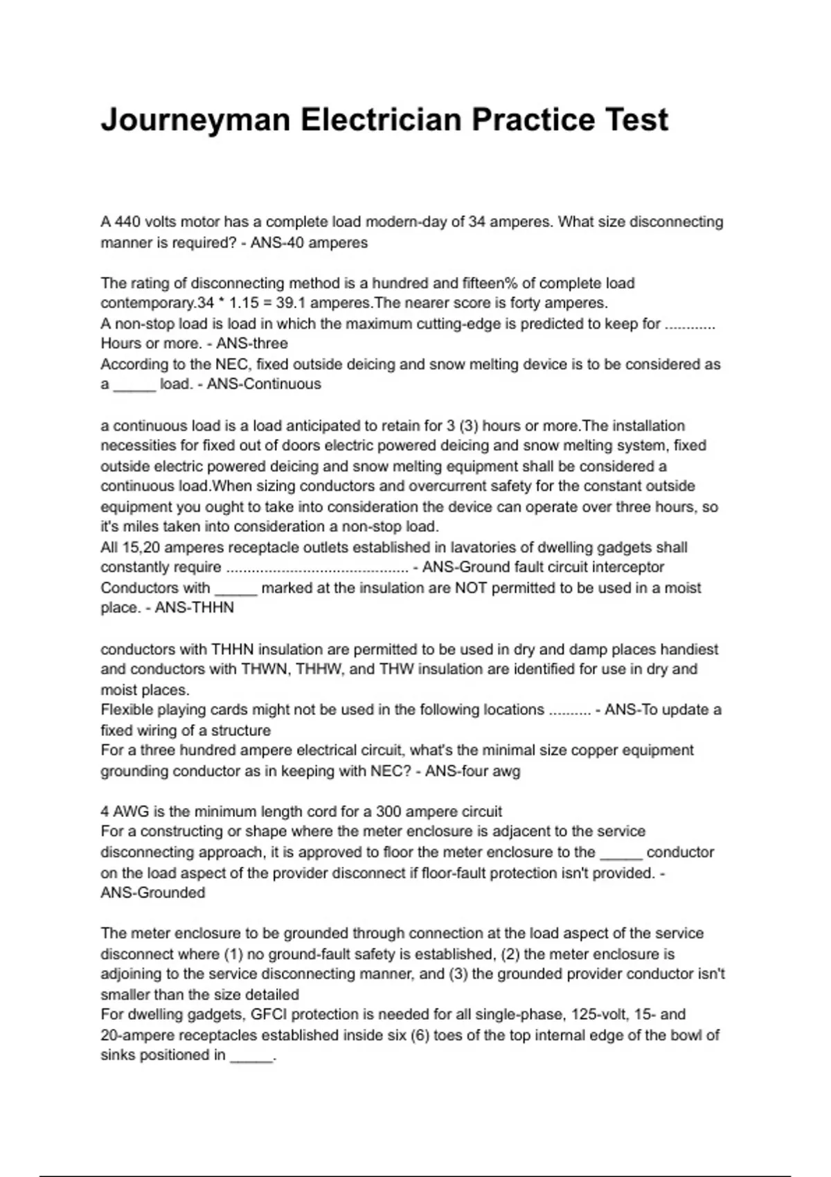 Journeyman Electrician Practice Test (2025/2026 Newest Update) COMPLETE ...