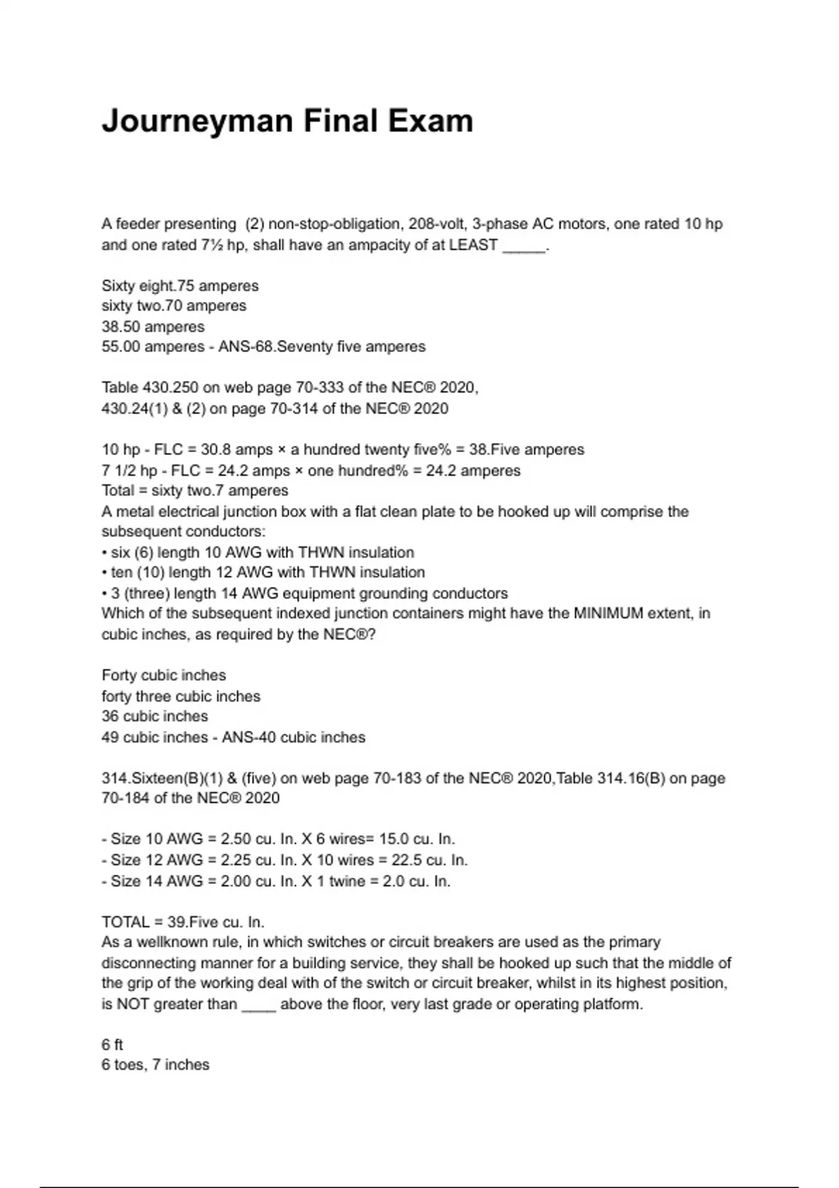 Journeyman Final Exam (2025/2026 Newest Update) COMPLETE QUESTIONS AND VERIFIED ANSWERS ALREADY ...
