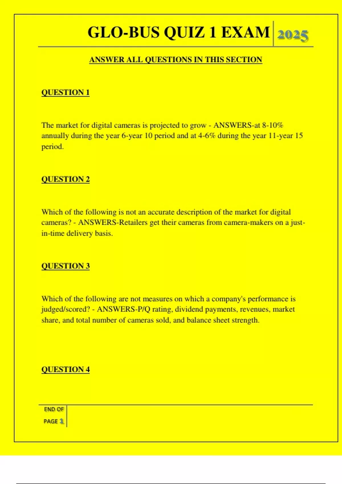 GLO-BUS QUIZ 1 QUESTIONS AND ANSWERS 2025 - GLO-BUS - Stuvia US