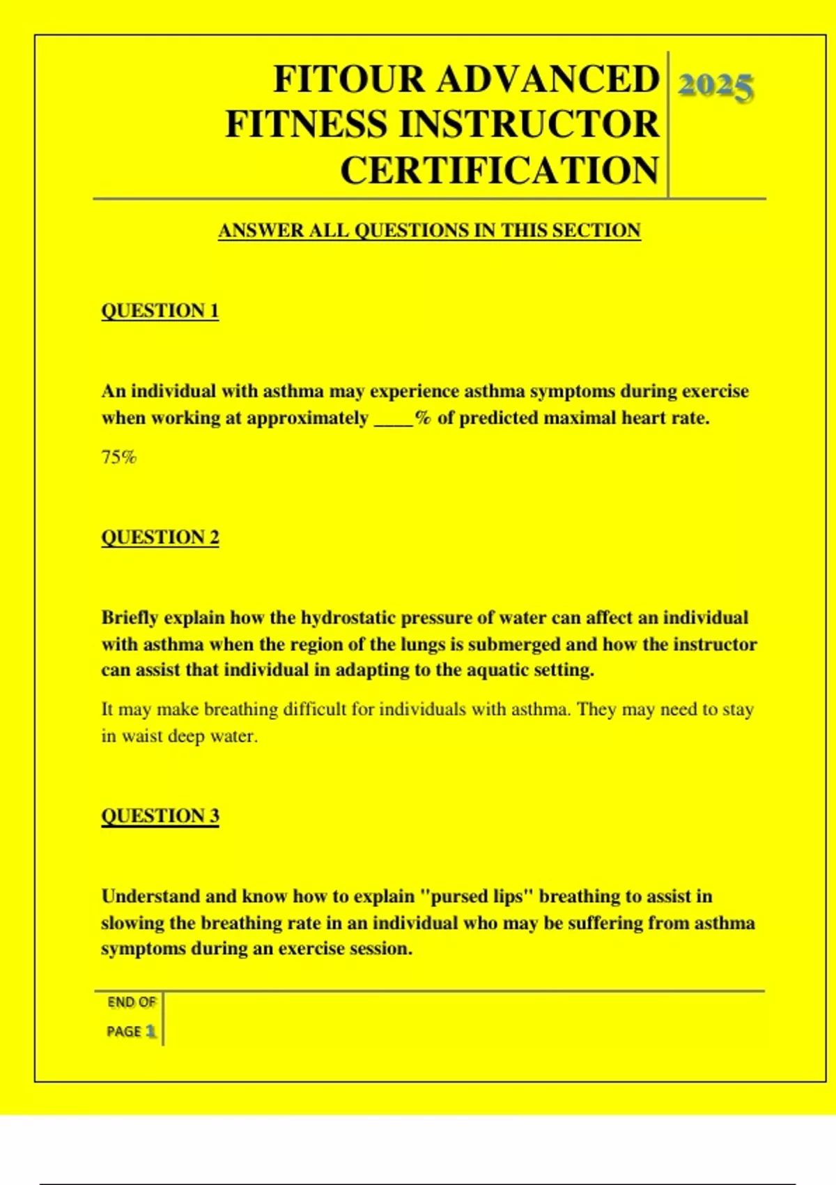 FITOUR ADVANCED FITNESS INSTRUCTOR CERTIFICATION QUESTIONS AND ANSWERS 2025 - FITOUR ADVANCED ...