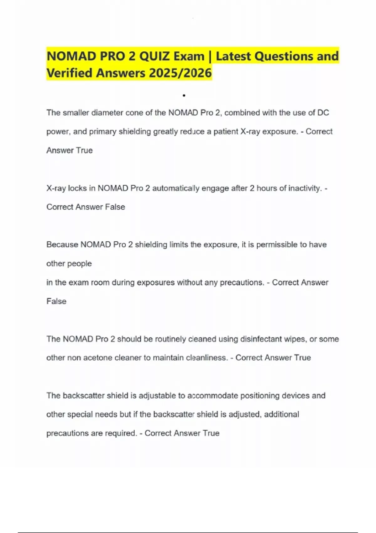 NOMAD PRO 2 QUIZ Exam | Latest Questions and Verified Answers 2025/2026 ...