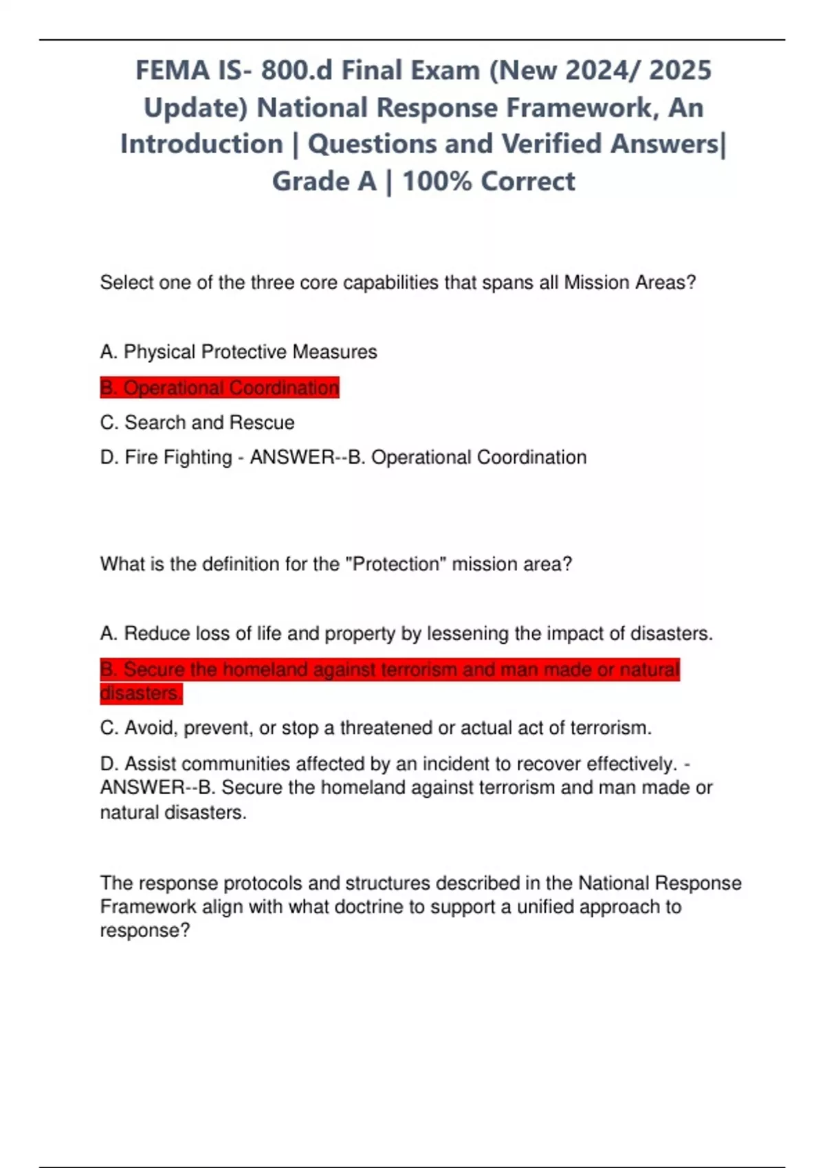 FEMA IS- 800.d Final Exam (New 2024/ 2025 Update) National Response ...