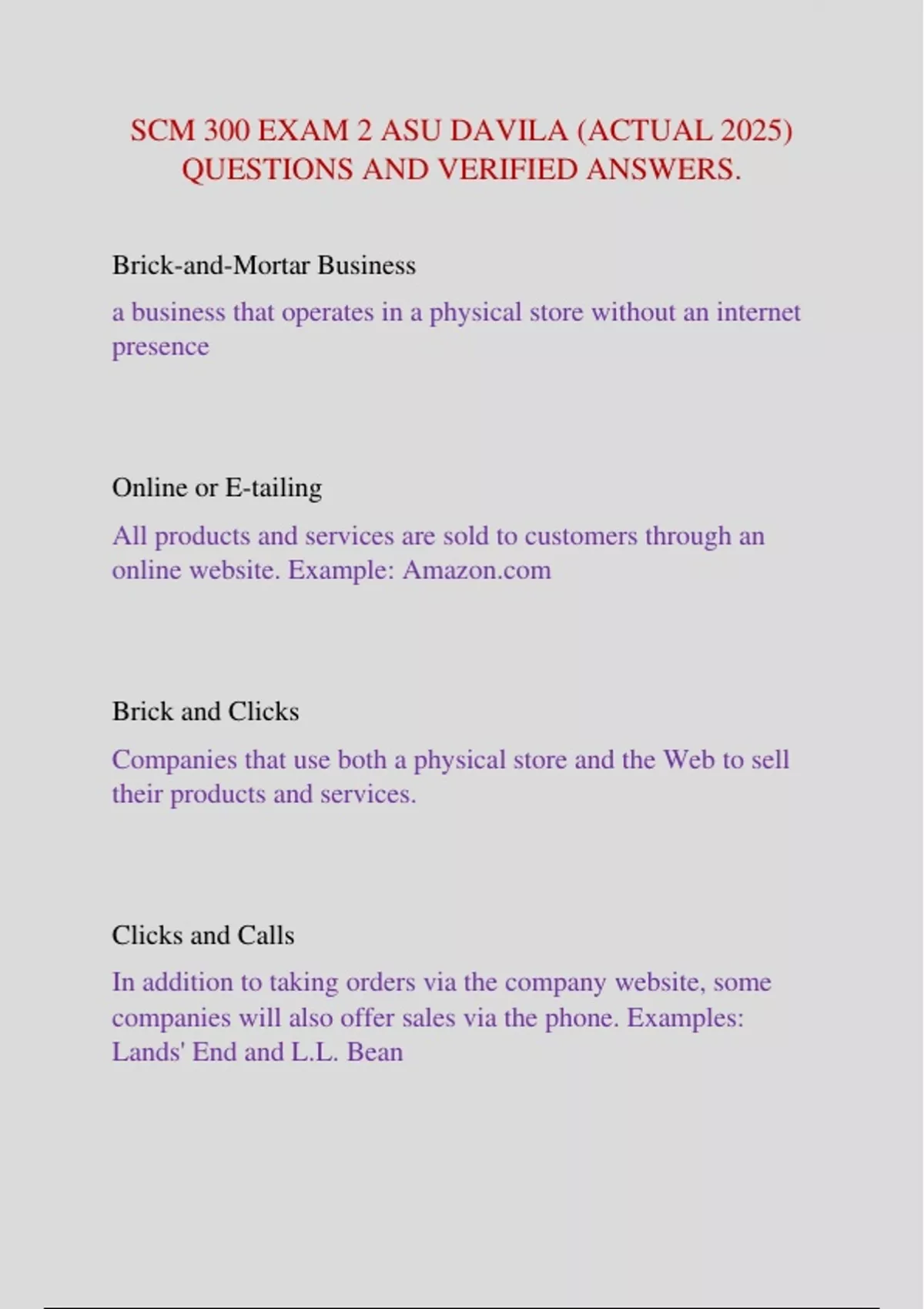 SCM 300 EXAM 2 ASU DAVILA (ACTUAL 2025) QUESTIONS AND VERIFIED ANSWERS ...