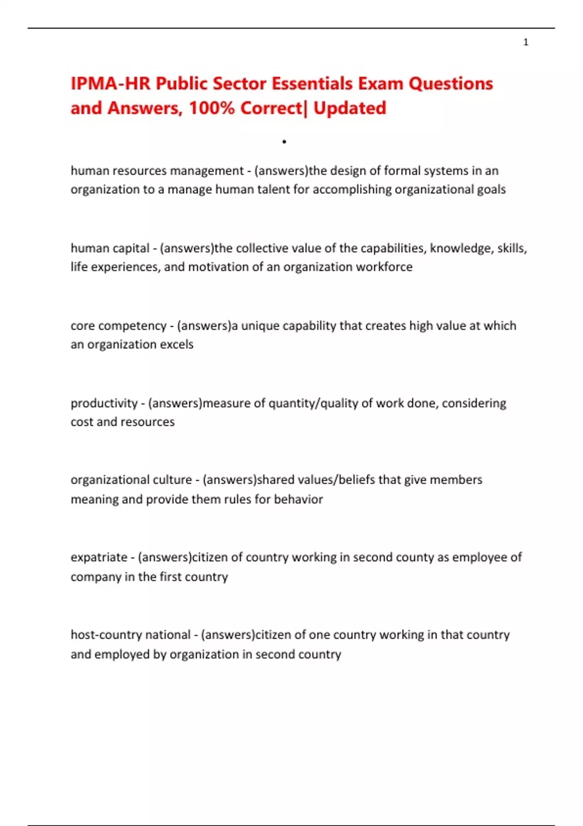 IPMA-HR Public Sector Essentials Exam Questions and Answers, 100% Correct| Updated - IPMA-HR ...