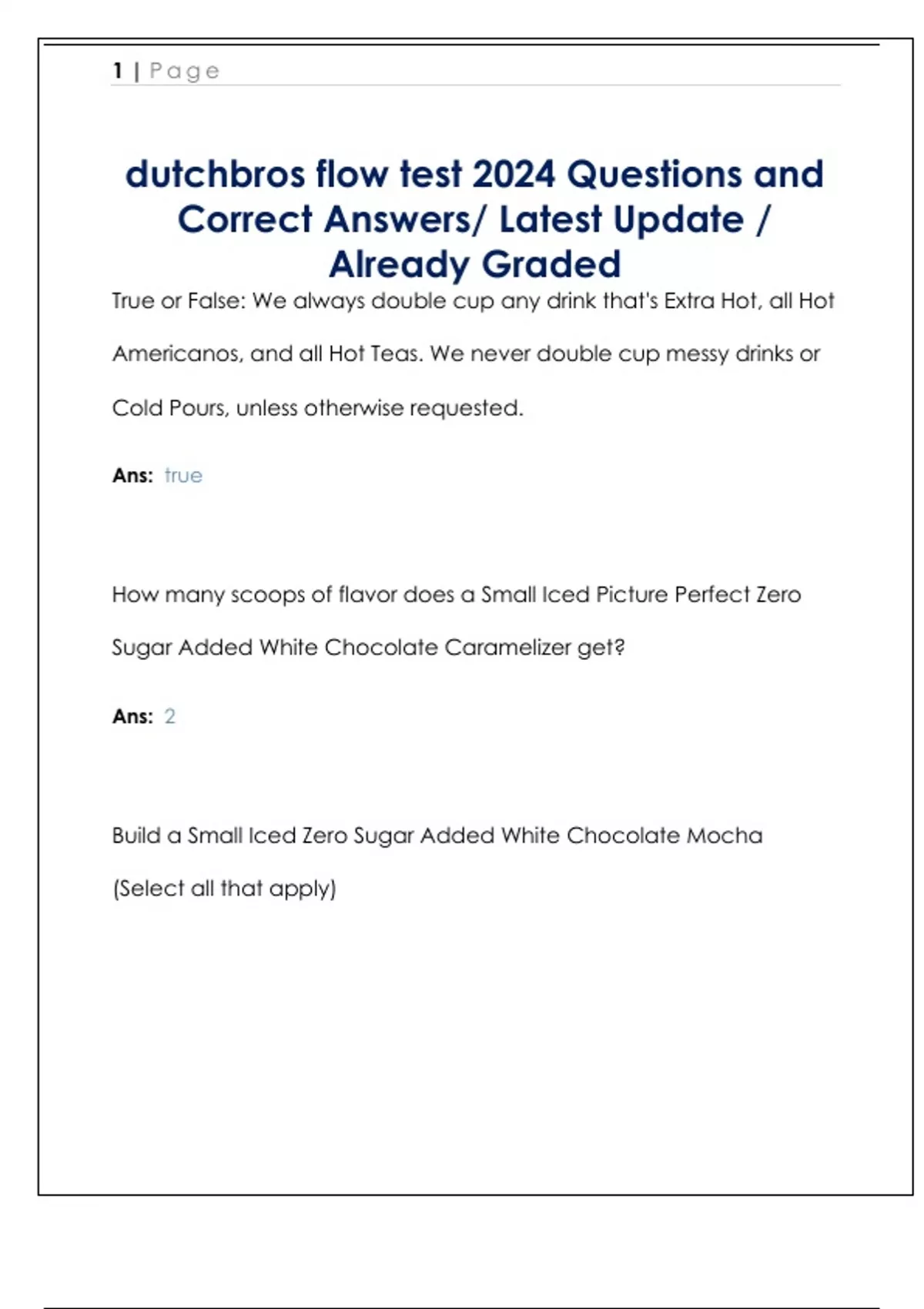 dutchbros flow test 2024 Questions and Correct Answers/ Latest Update ...