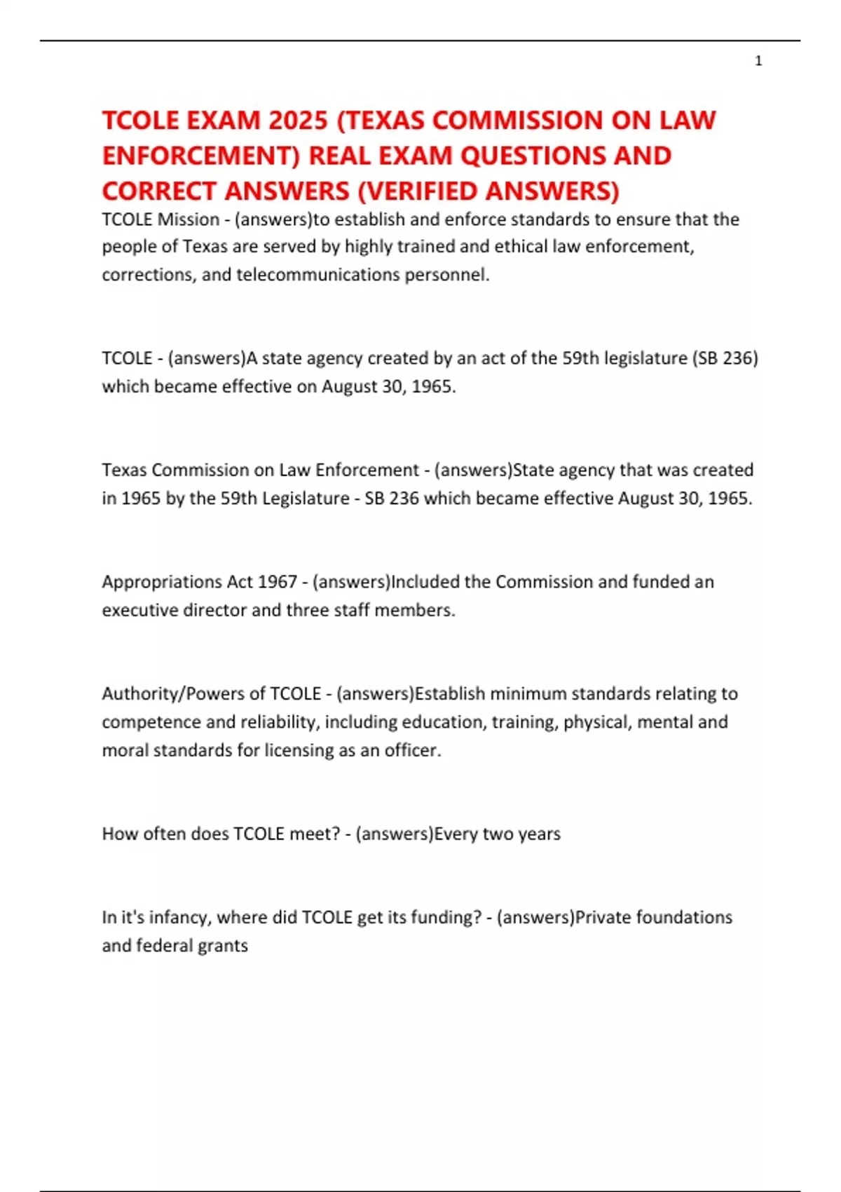 TCOLE EXAM 2025 (TEXAS COMMISSION ON LAW ENFORCEMENT) REAL EXAM ...