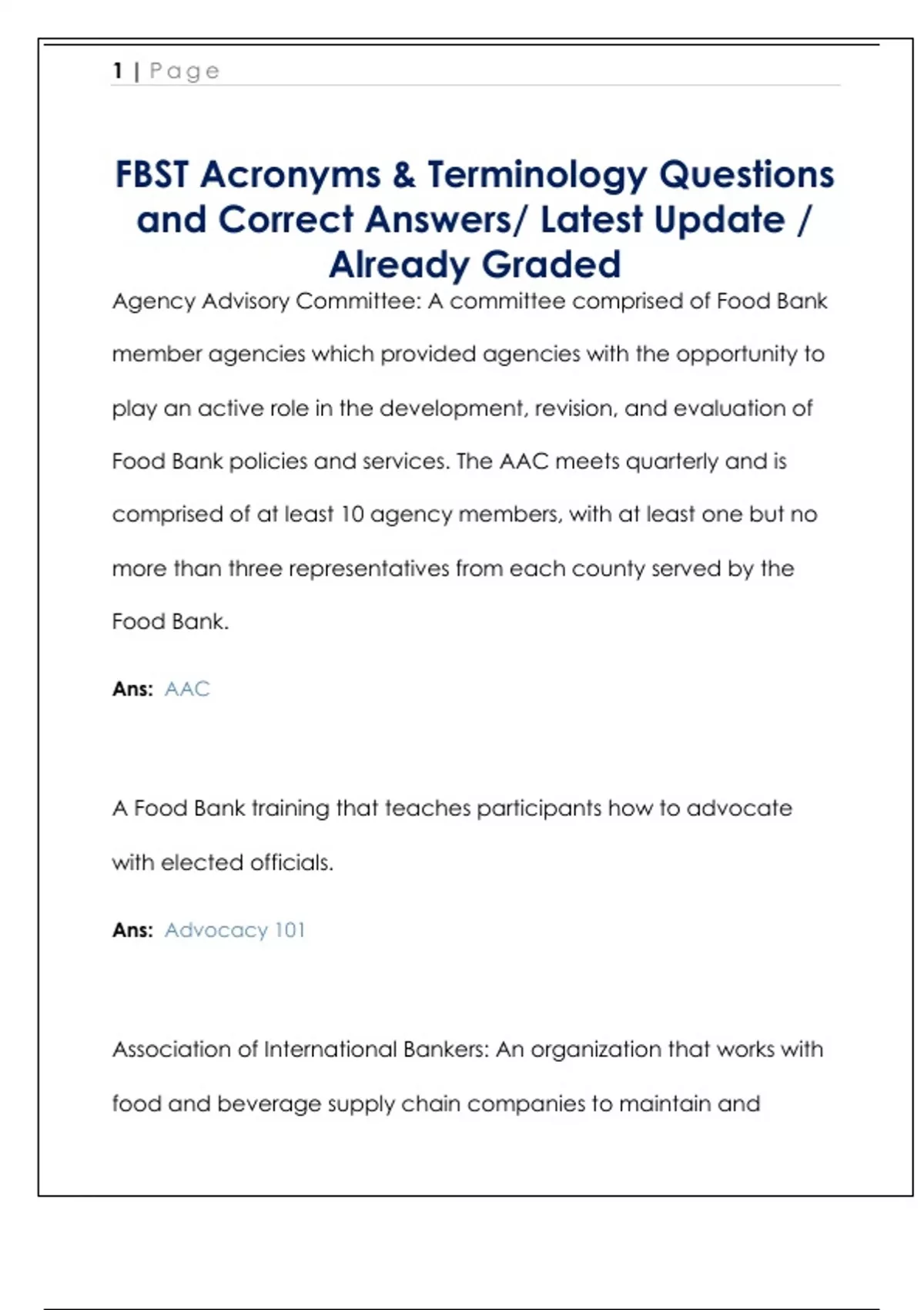 FBST Acronyms & Terminology Questions and Correct Answers/ Latest ...