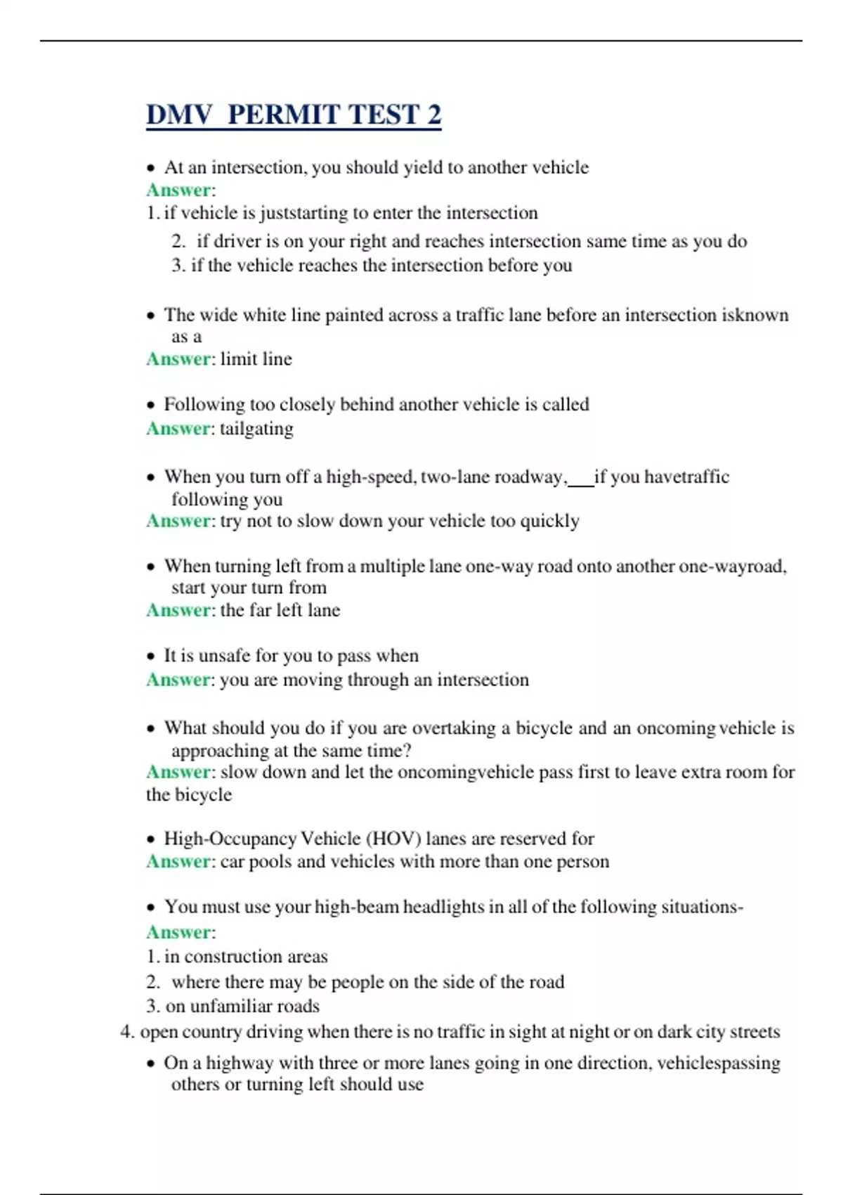 DMV PERMIT TEST 2 ( UPDATED 2025 ) | QUESTIONS WITH 100% VERIFIED ...