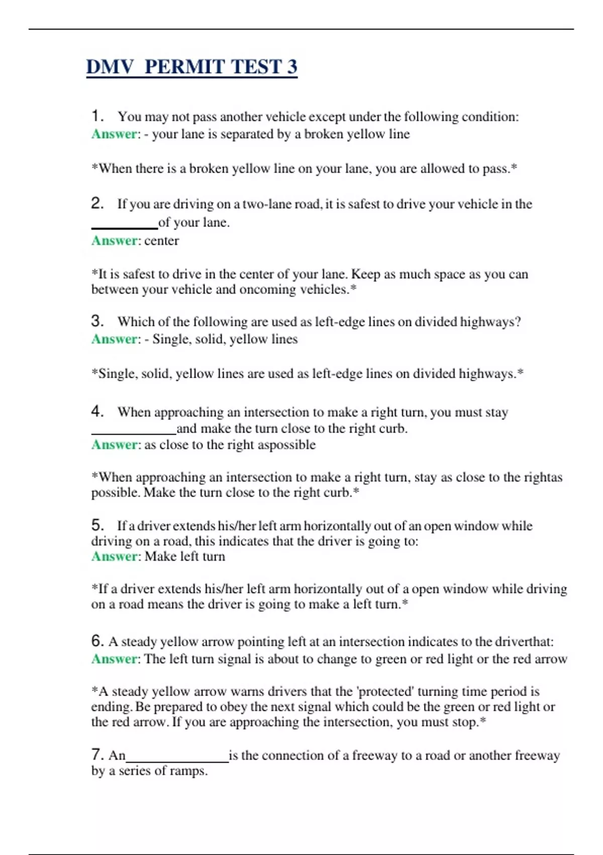 DMV PERMIT TEST 3 ( UPDATED 2025 ) | QUESTIONS WITH 100% VERIFIED ...