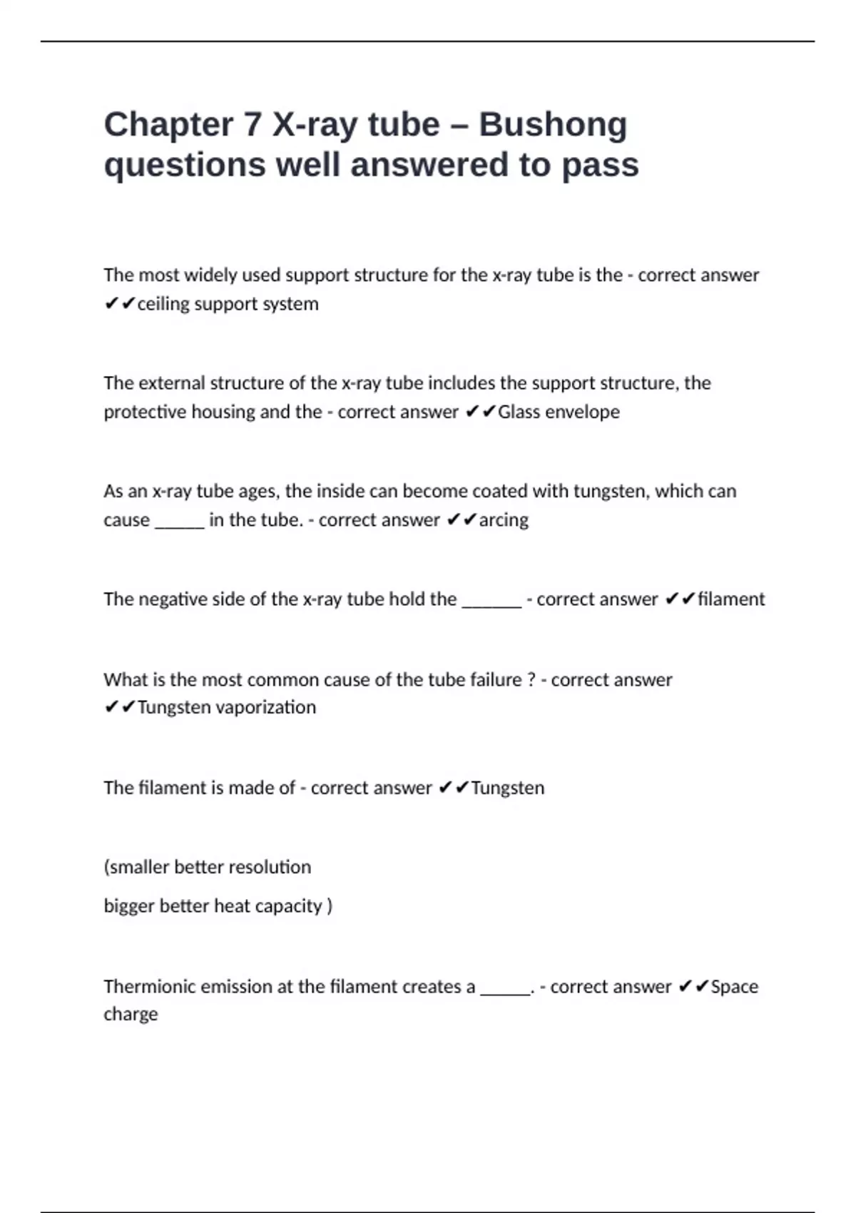 Chapter 7 X-ray tube – Bushong questions well answered to pass ...