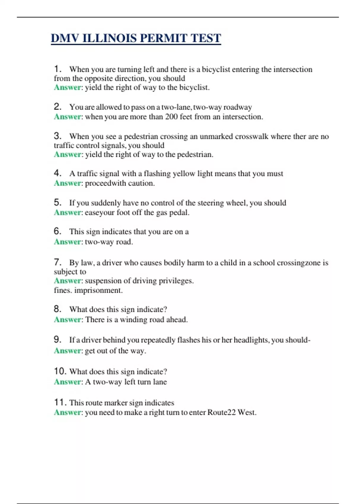 DMV ILLINOIS PERMIT TEST ( UPDATED 2025 ) | QUESTIONS WITH 100% ...