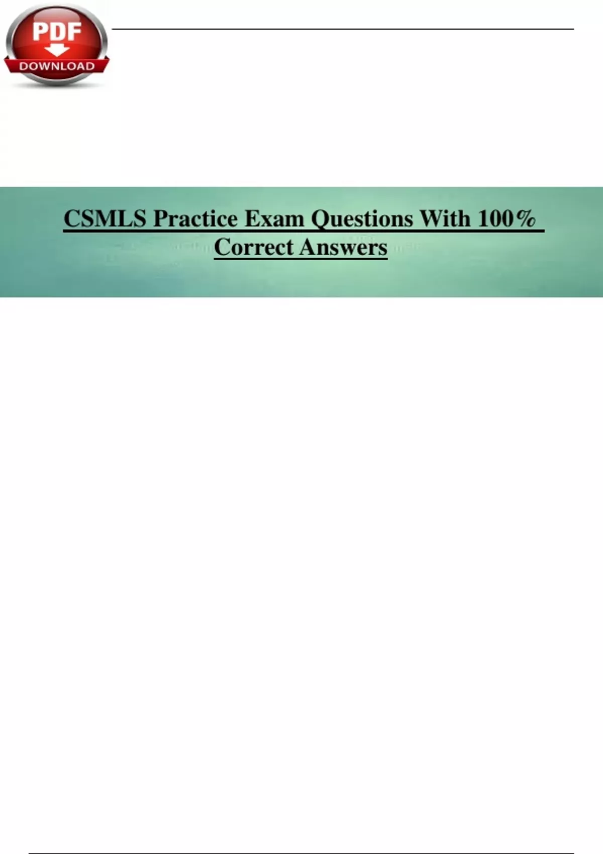 CSMLS Practice Exam Questions With 100% Correct Answers - CSMLS - Stuvia US