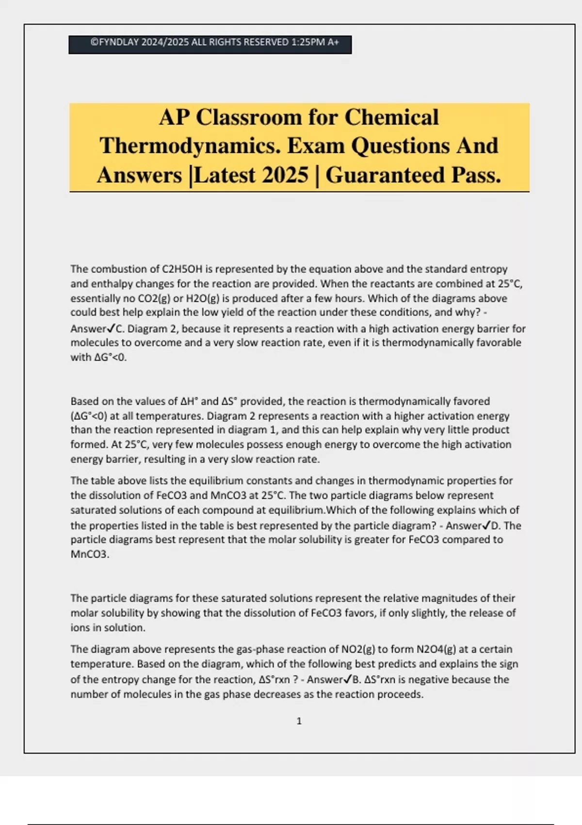 AP Classroom for Chemical Thermodynamics. Exam Questions And Answers ...
