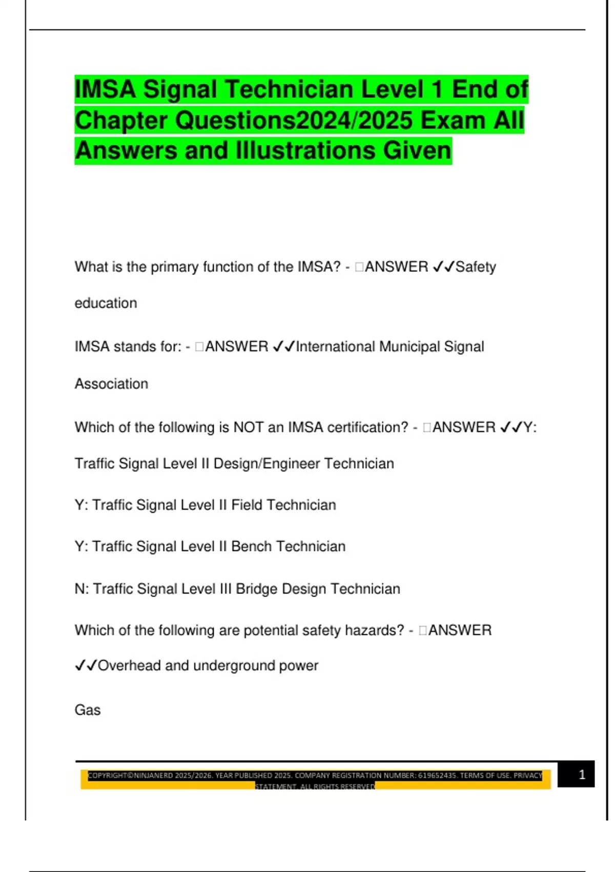 IMSA Signal Technician Level 1 End of Chapter Questions2024/2025 Exam ...