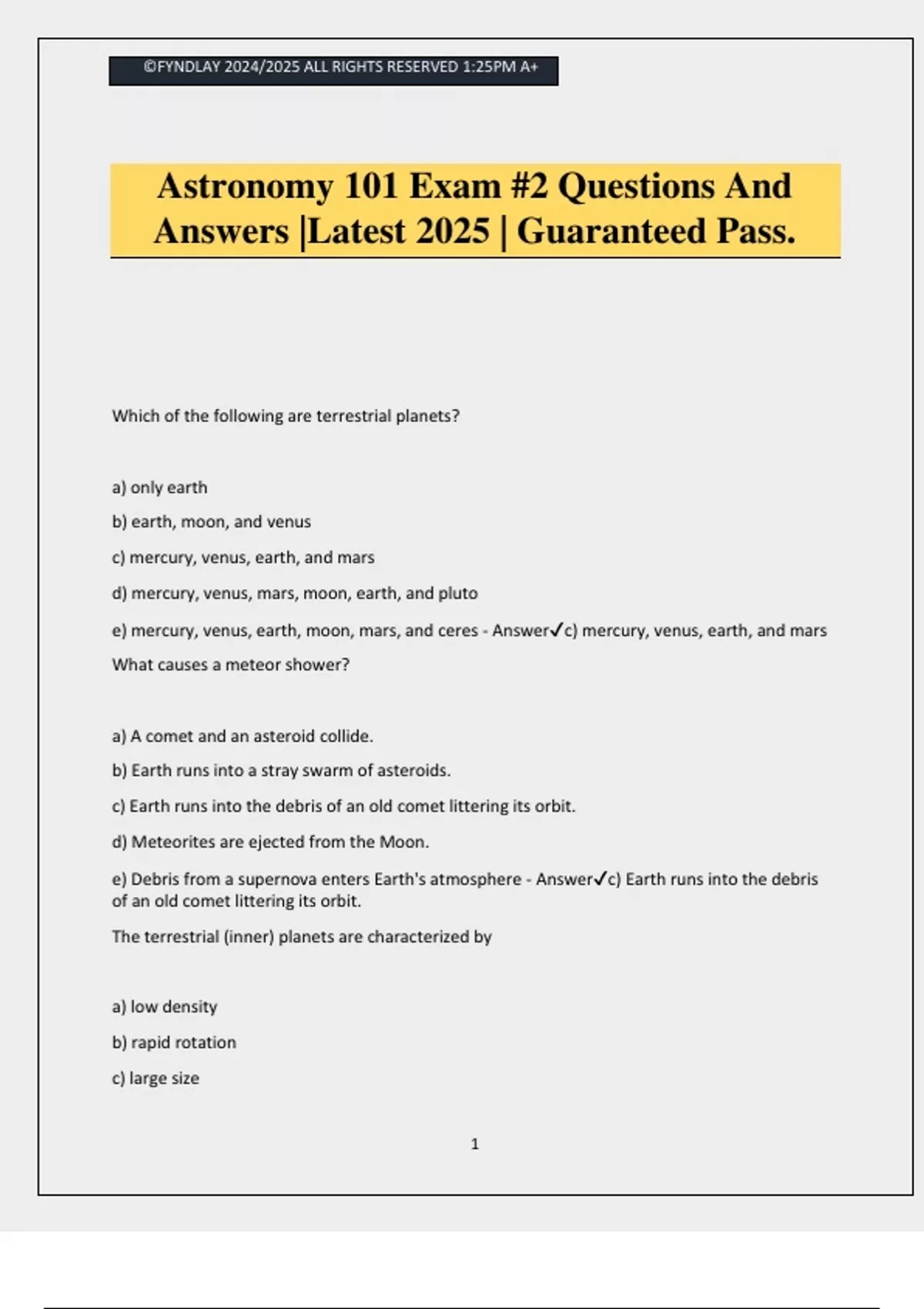 Astronomy 101 Exam #2 Questions And Answers |Latest 2025 | Guaranteed ...