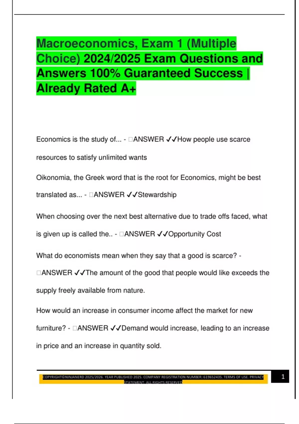 Macroeconomics Exam 1 Multiple Choice 2024 2025 Exam Questions And Answers 100 Guaranteed