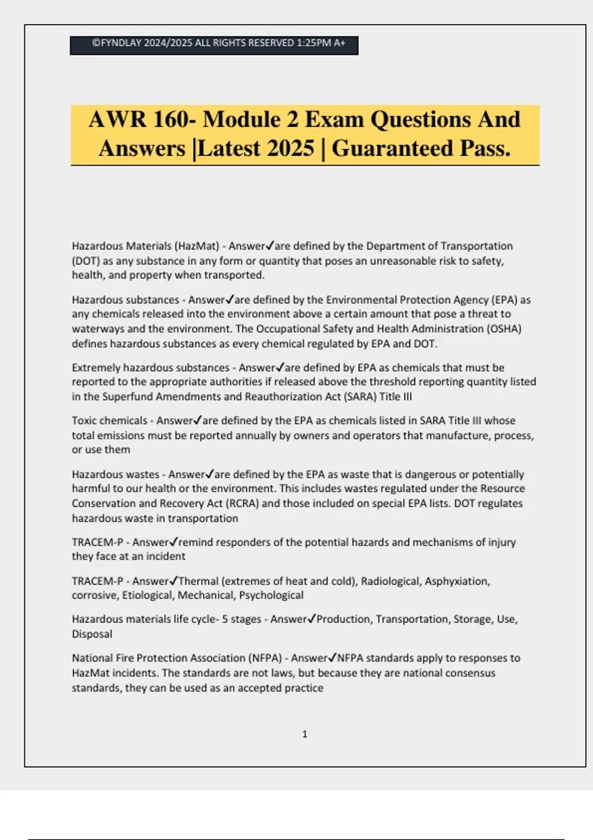 AWR 160- Module 2 Exam Questions And Answers |Latest 2025 | Guaranteed ...