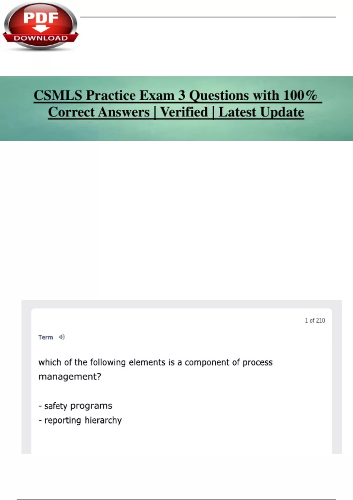 CSMLS Practice Exam 3 Questions with 100% Correct Answers | Verified ...