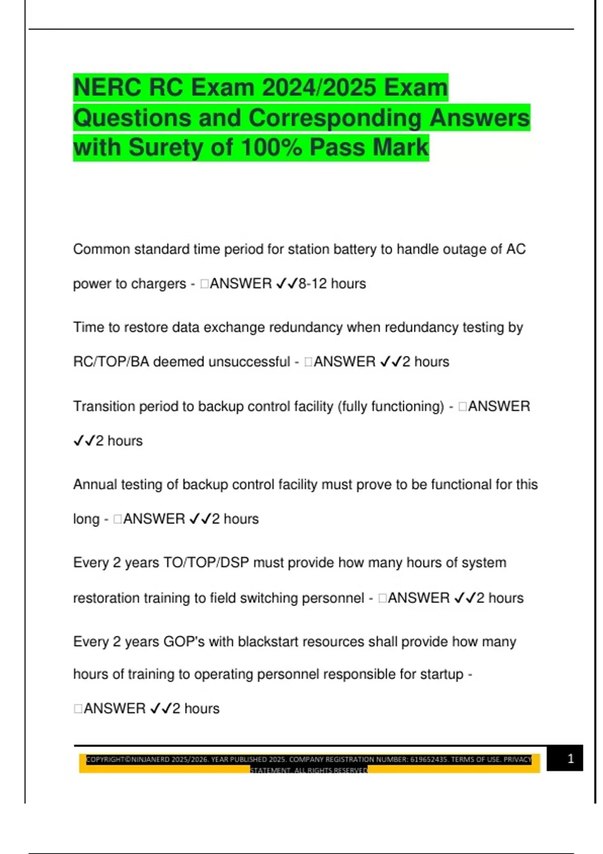 NERC RC Exam 2024/2025 Exam Questions and Corresponding Answers with ...