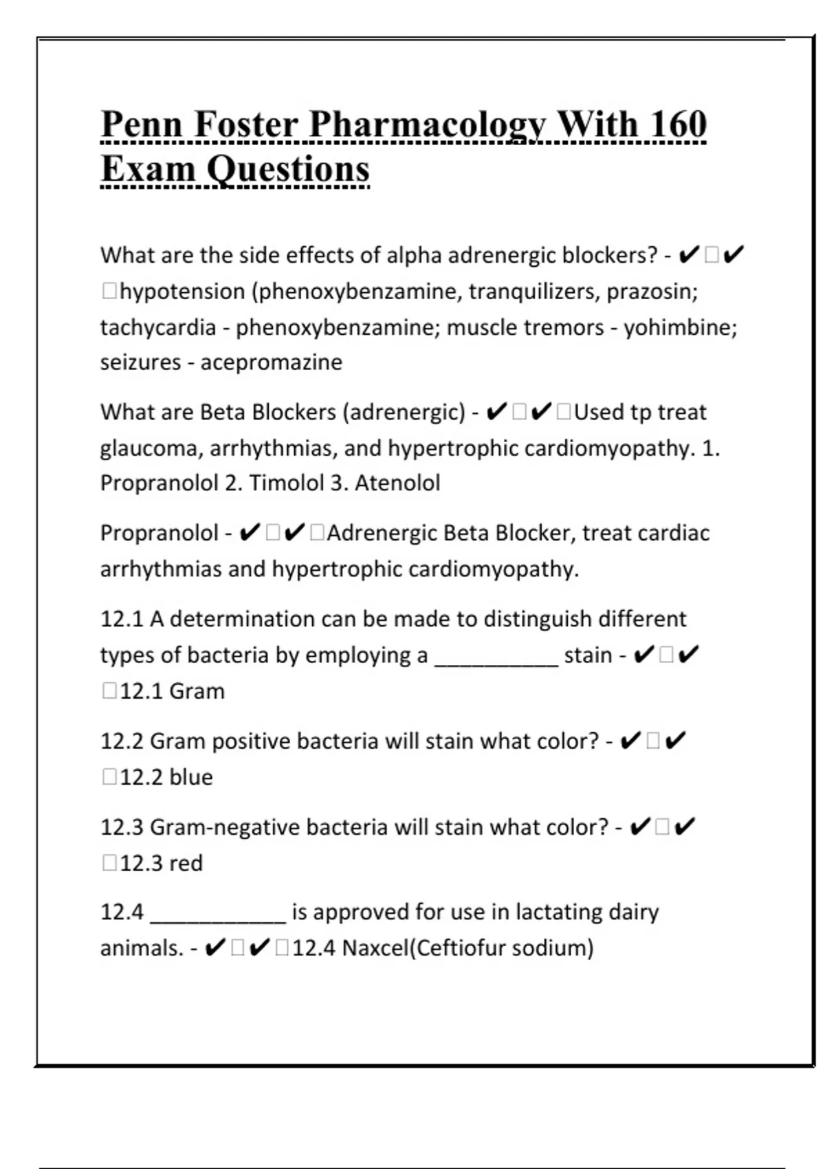 Penn Foster Pharmacology With 160 Exam Questions With Answers - Penn ...