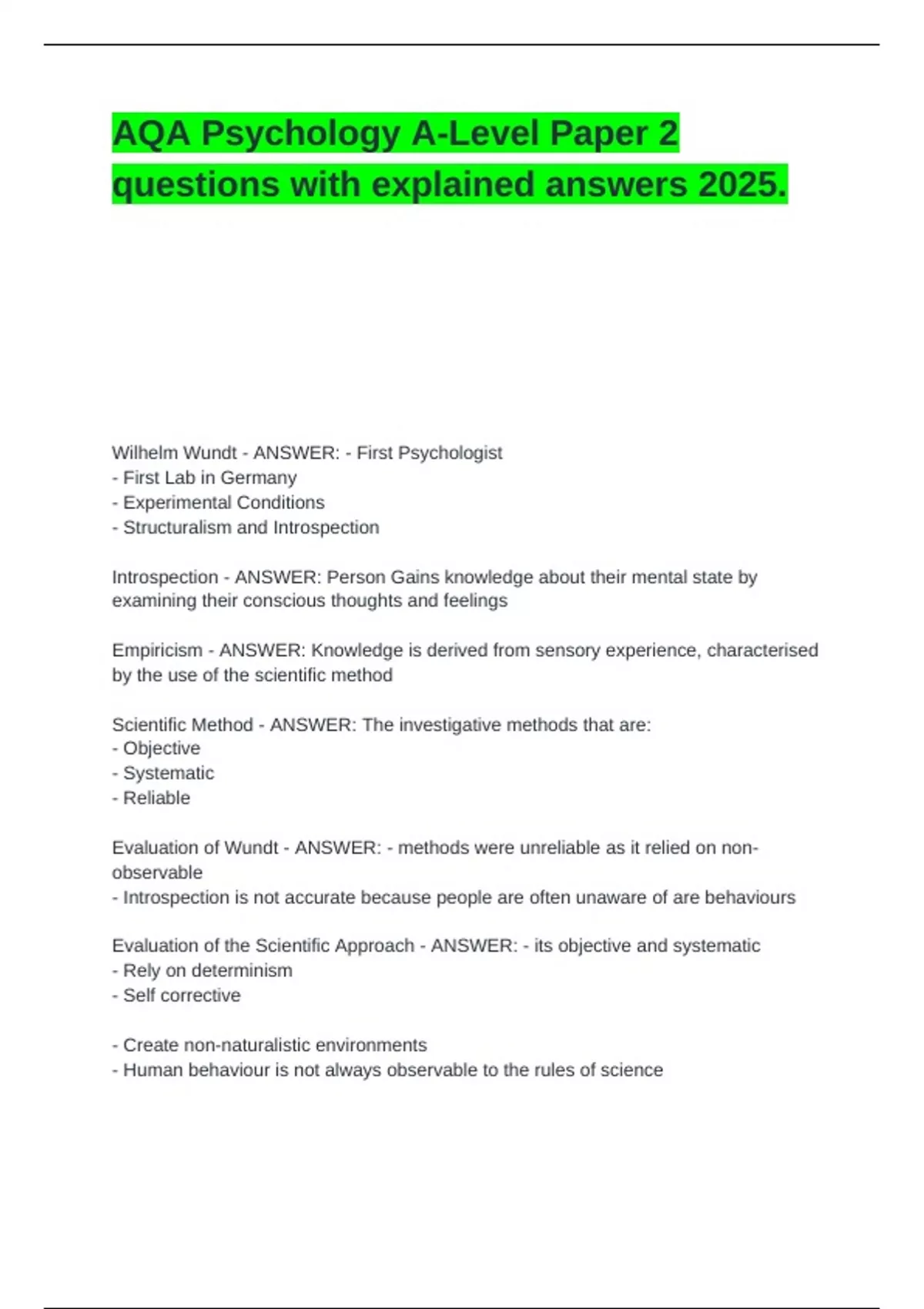 AQA Psychology A-Level Paper 2 questions with explained answers 2025 ...