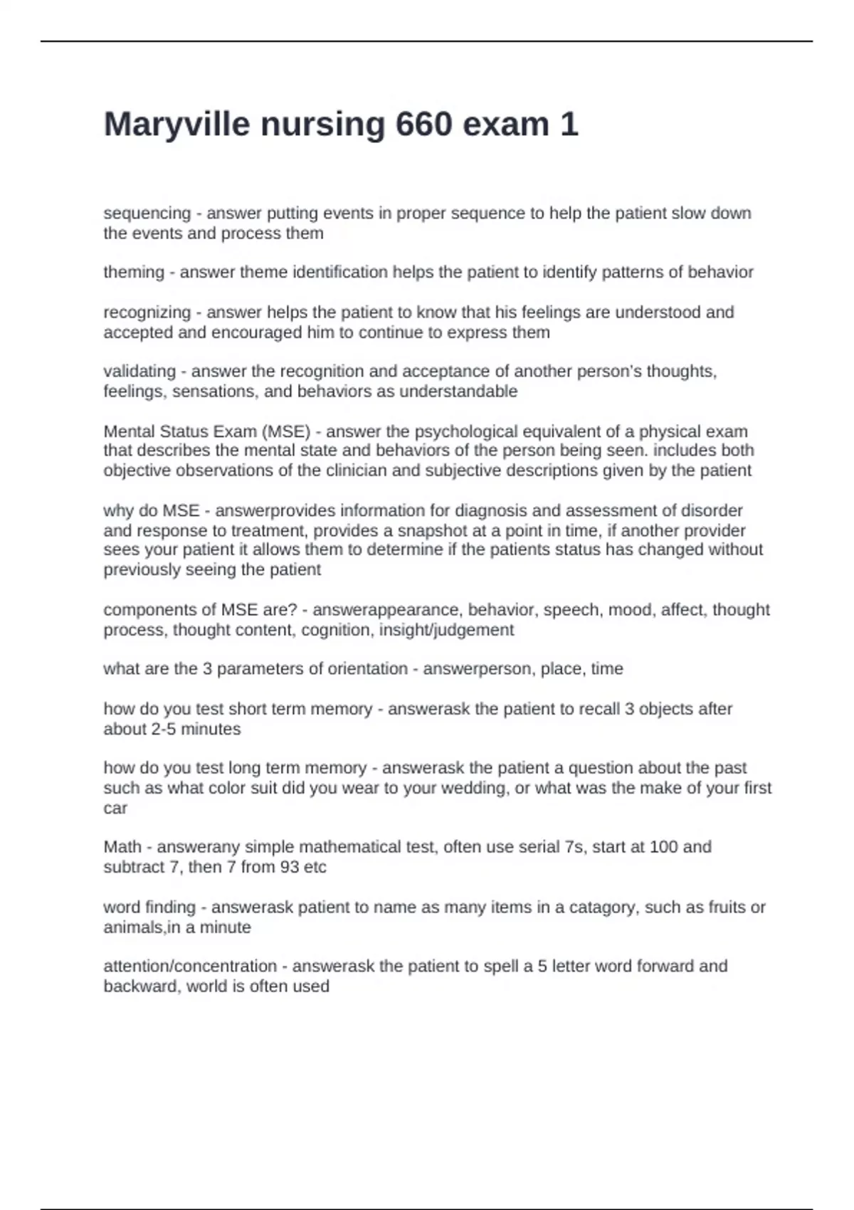 Maryville Nursing 660 Exam 1 Questions And Answers 100 Correct Nur 660 Stuvia Us