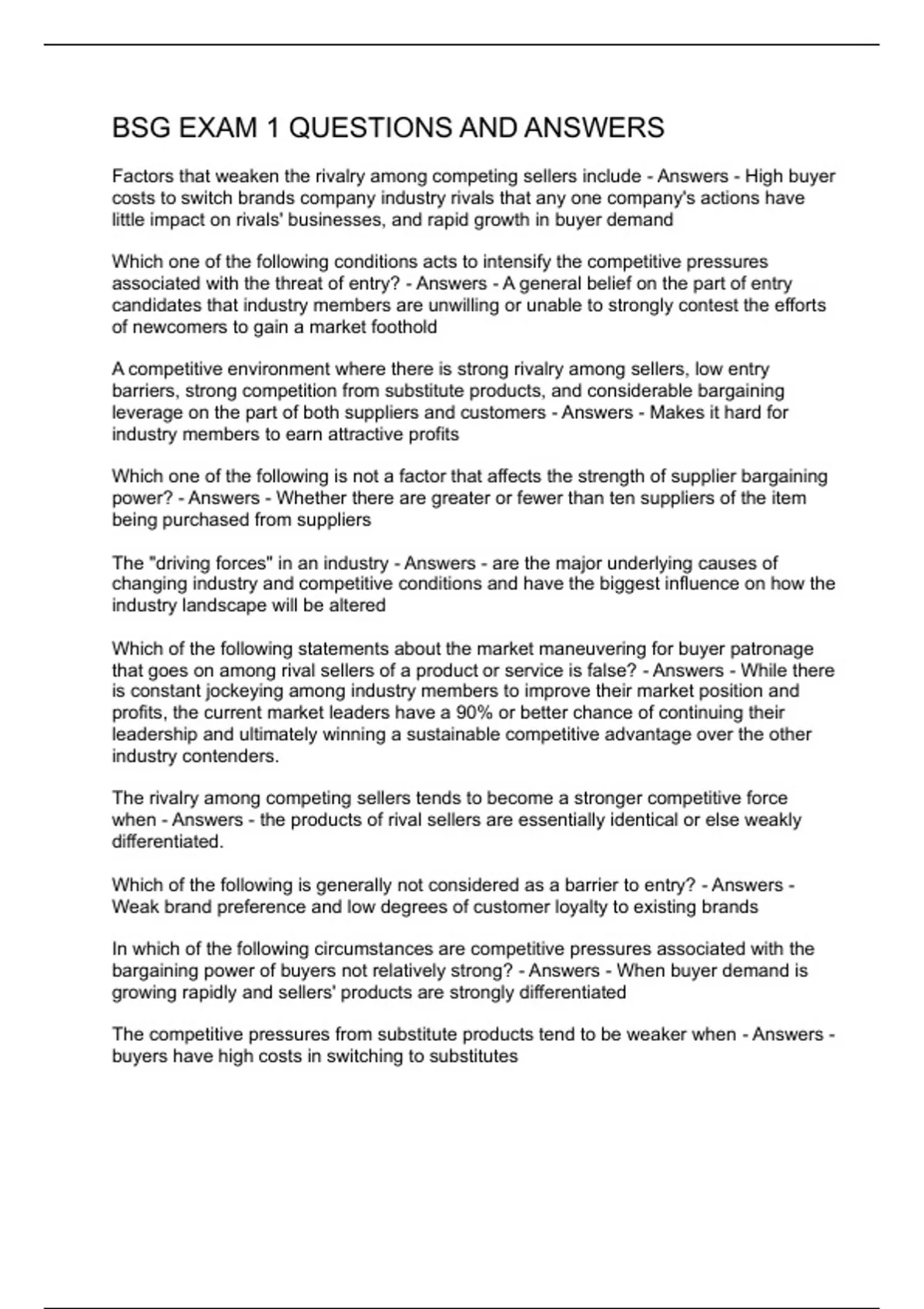 BSG EXAM 1 QUESTIONS AND ANSWERS - BSG - Stuvia US