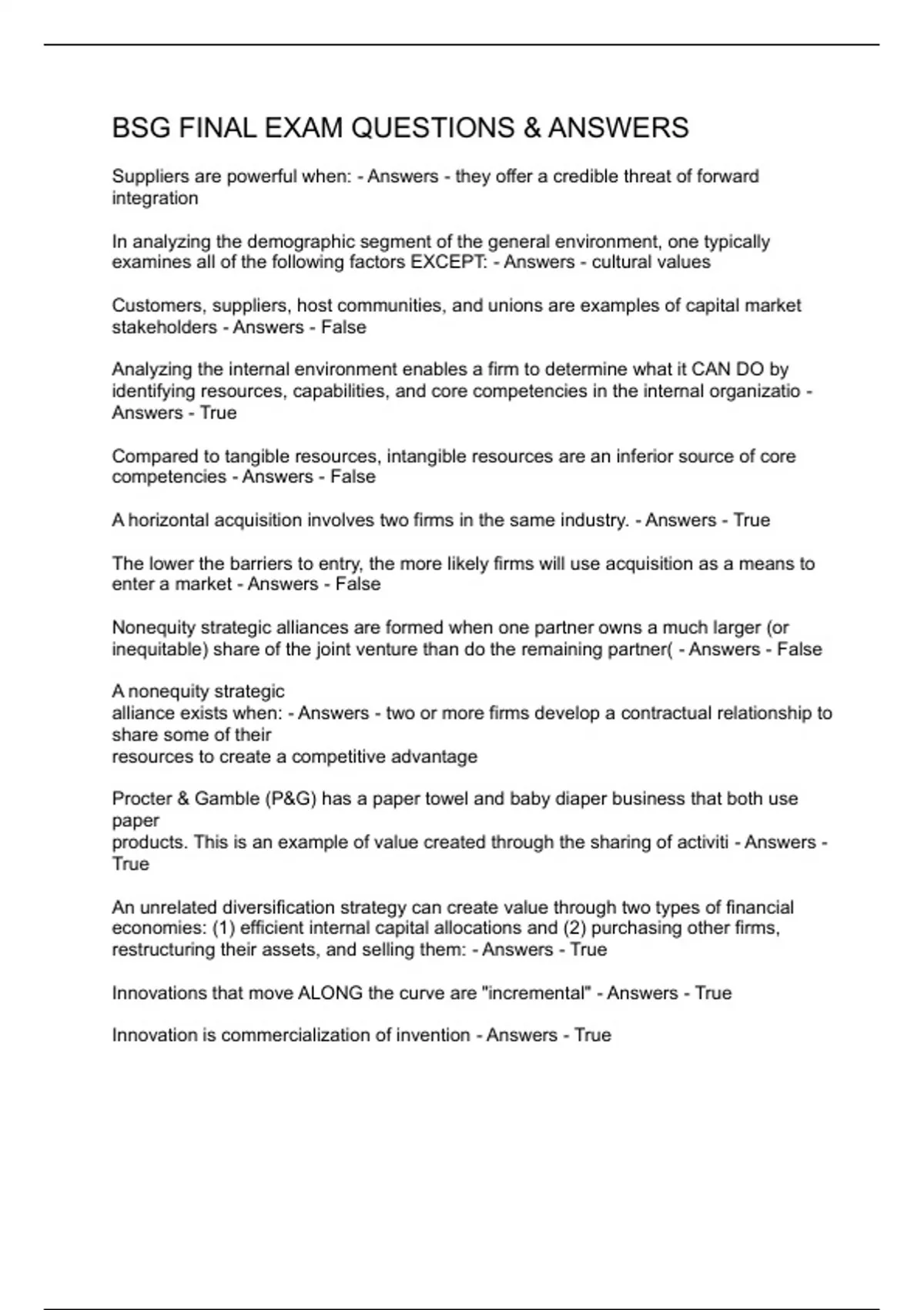 BSG FINAL EXAM QUESTIONS & ANSWERS - BSG - Stuvia US