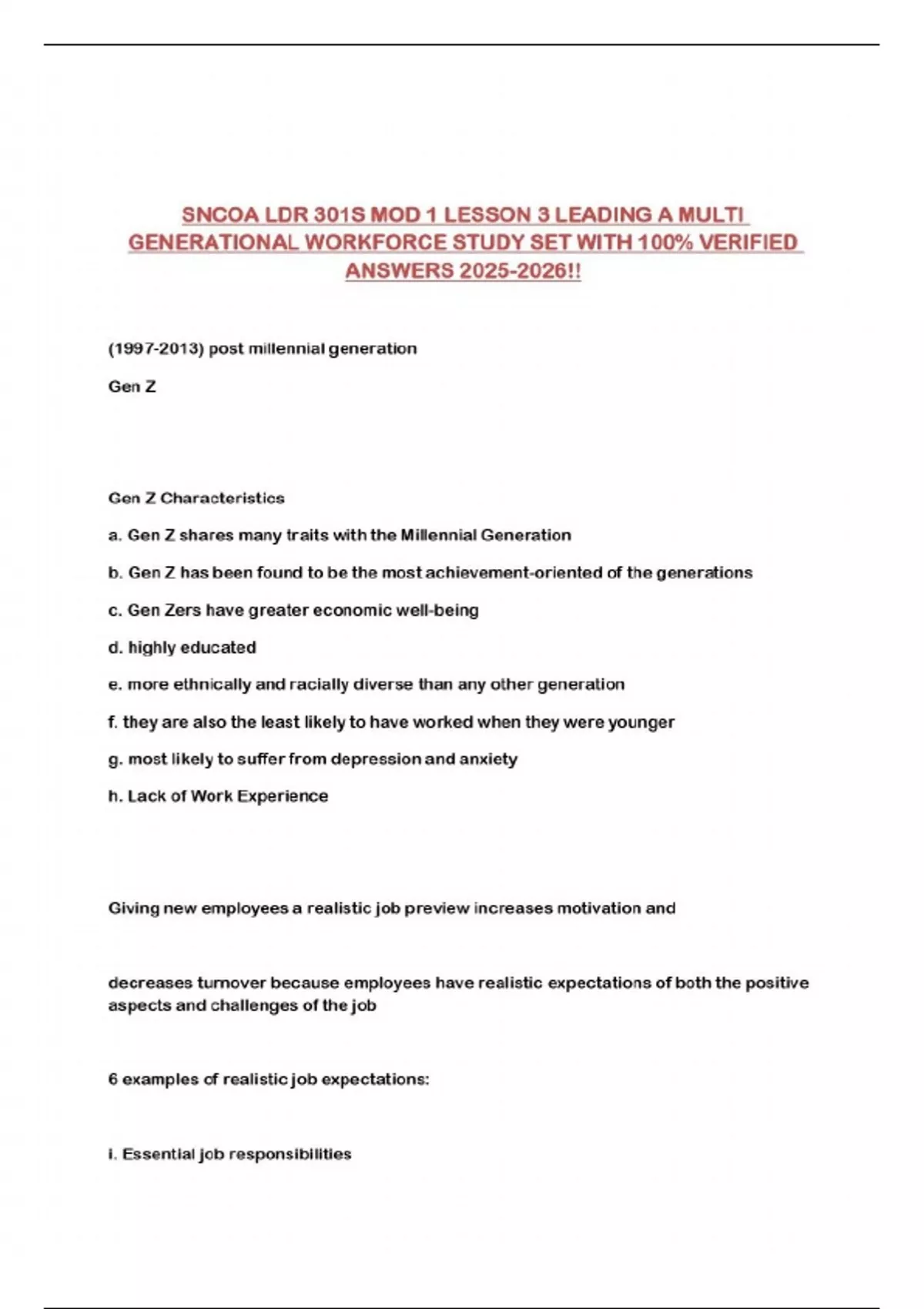 SNCOA LDR 301S MOD 1 LESSON 3 LEADING A MULTI GENERATIONAL WORKFORCE ...