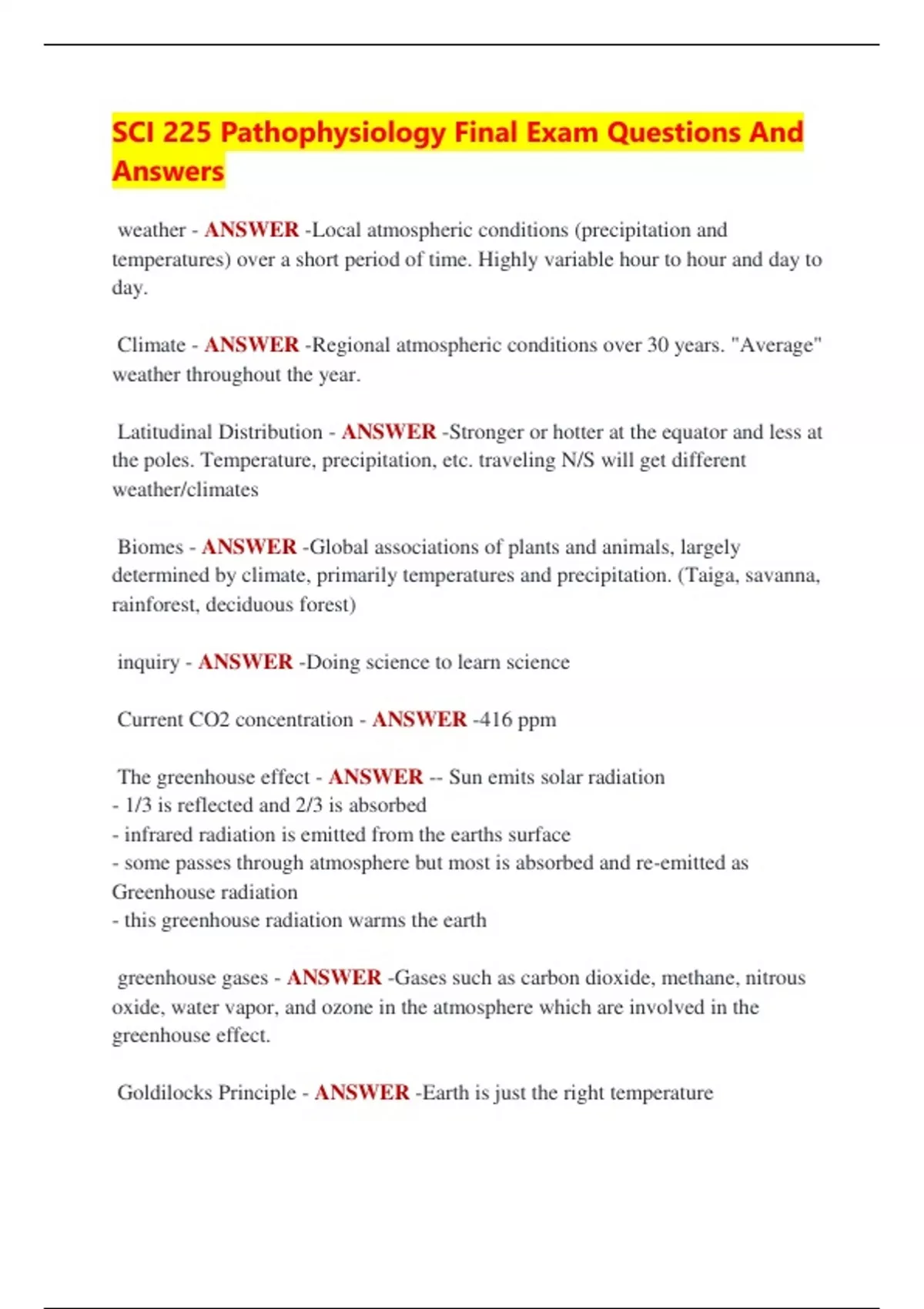 SCI 225 Pathophysiology Final Exam Questions And Answers - SCI 225 Pathophysiology - Stuvia US