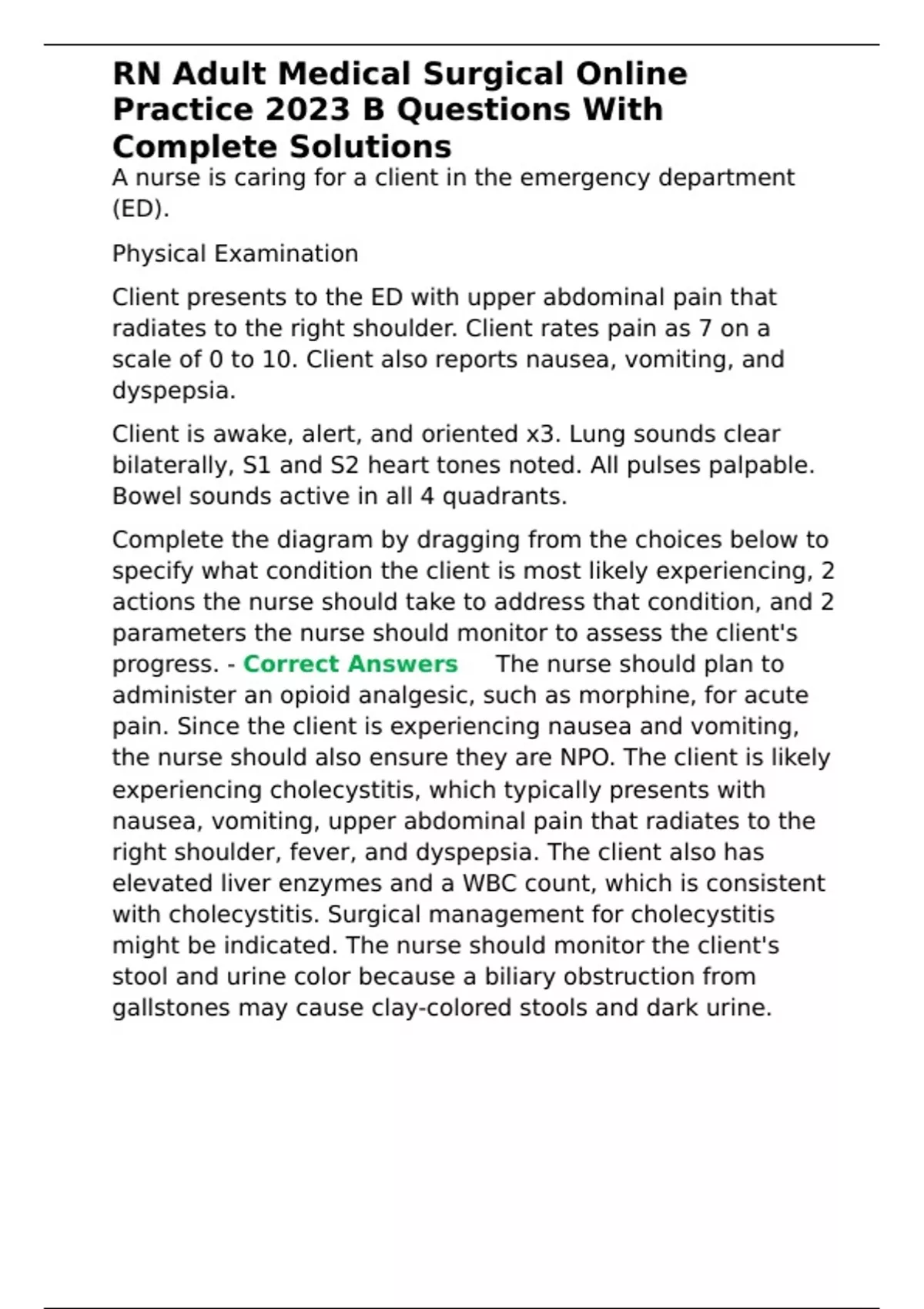 RN Adult Medical Surgical Online Practice 2023 Questions With Complete ...