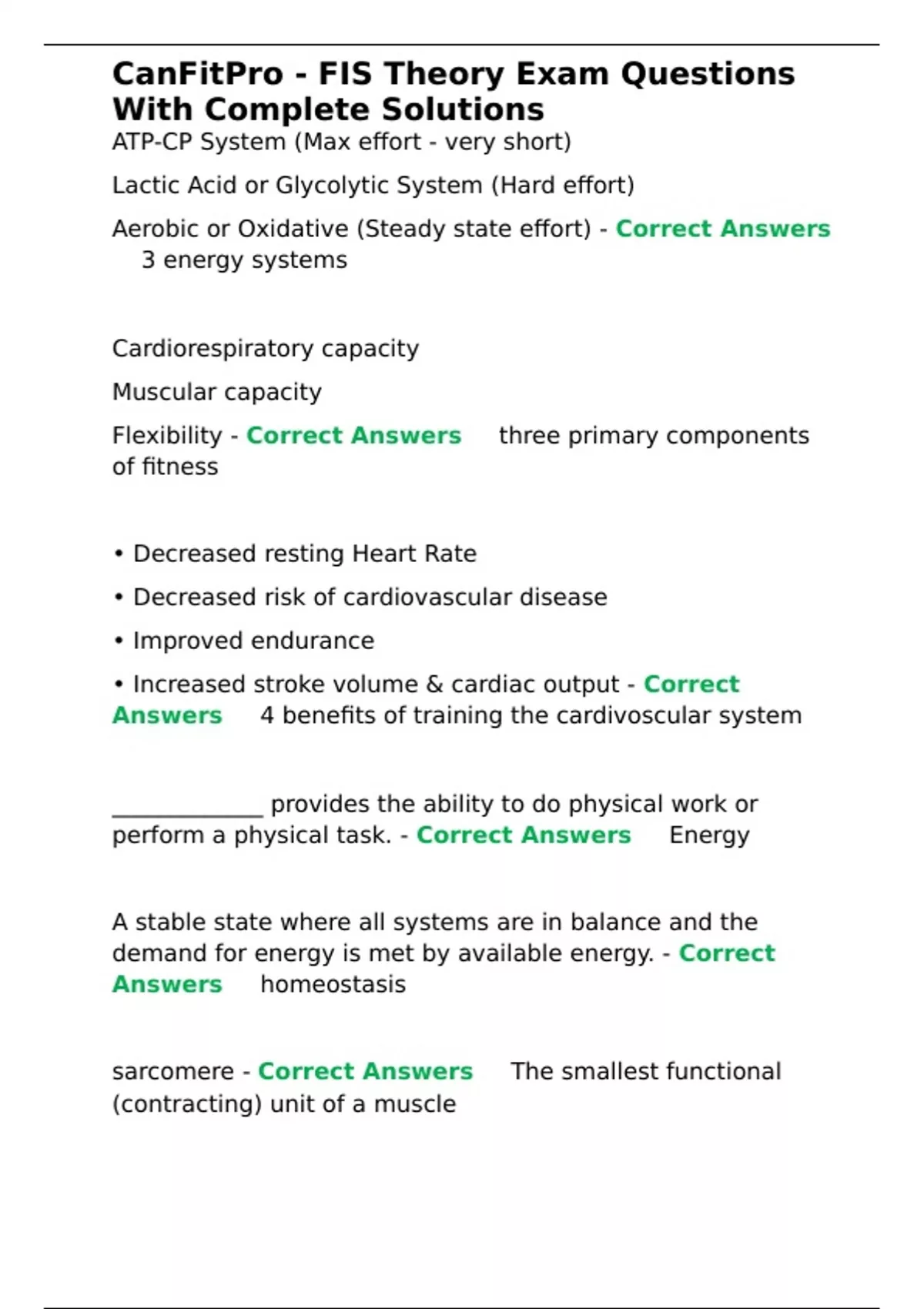 CanFitPro - FIS Theory Exam Questions With Complete Solutions - PTS Canfitpro Exm - Stuvia US