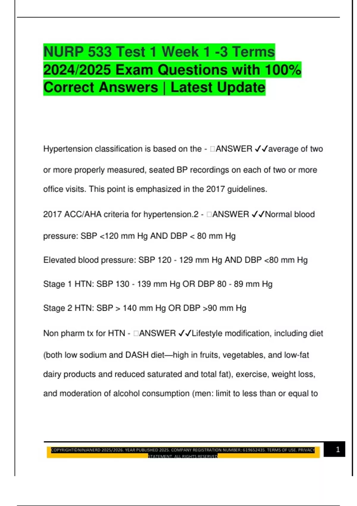 NURP 533 Test 1 Week 1 -3 Terms 2024/2025 Exam Questions with 100% ...